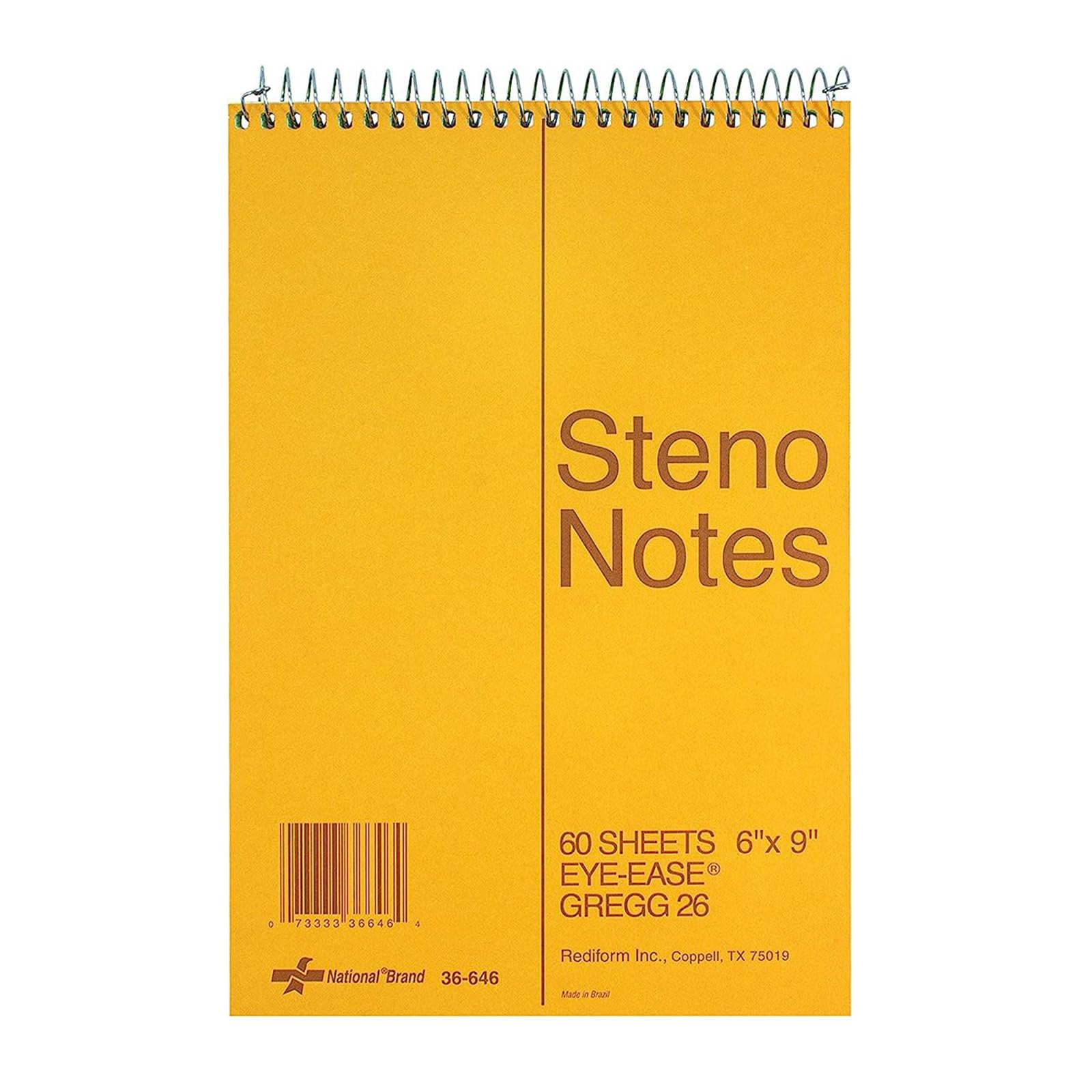National Steno Notebook with Brown Board Cover, Green Eye-Ease Paper, Gregg Ruled, 6" x 9", 60 Sheets (36646)