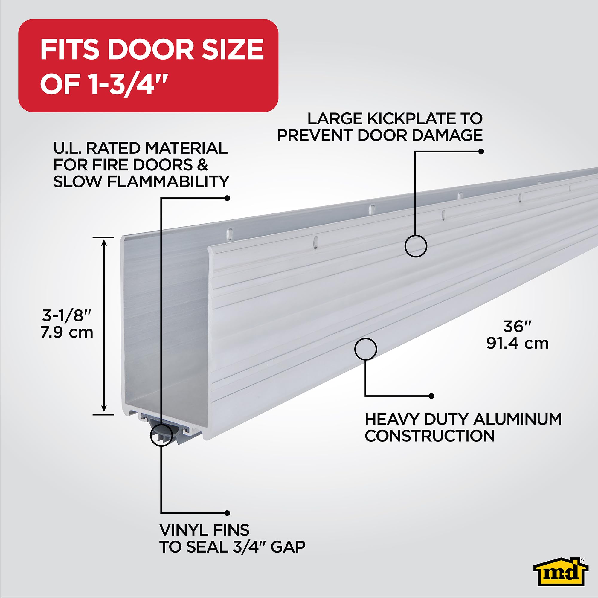 M-D Building Products 68593 1-3/4x36-Inch Aluminum Weatherstrip Door Bottom with Mill/Vinyl Finish