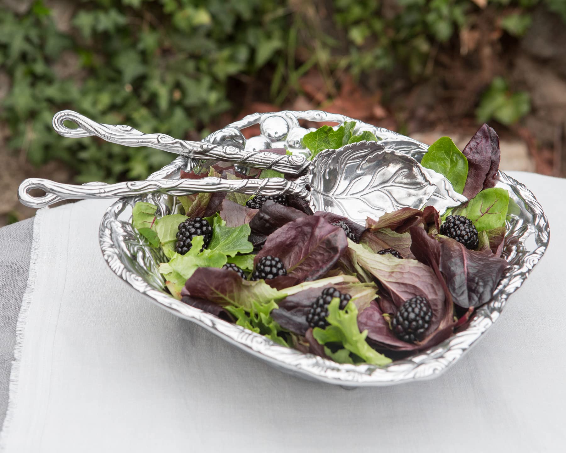 Arthur Court Designs Metal 3-Pc Grape Salad Set Bowl and Server in Grape Pattern Sand Casted in Aluminum with Artisan Quality Hand Polished Design Tarnish-Free 9.5 Inch Diameter