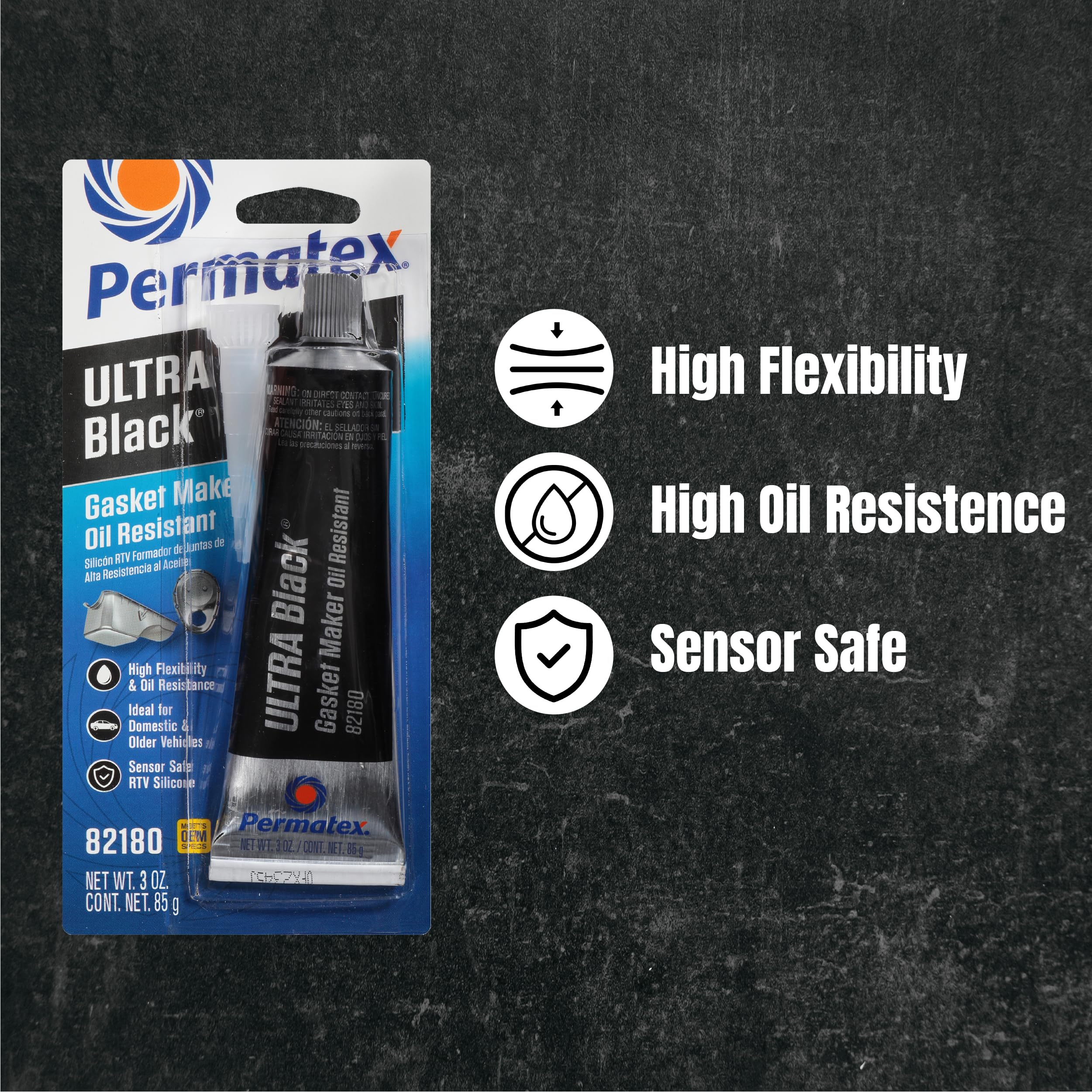 ULTRA BLACK Gasket Maker, 3.35 oz. tube carded, CASE OF 12 (82180-C)