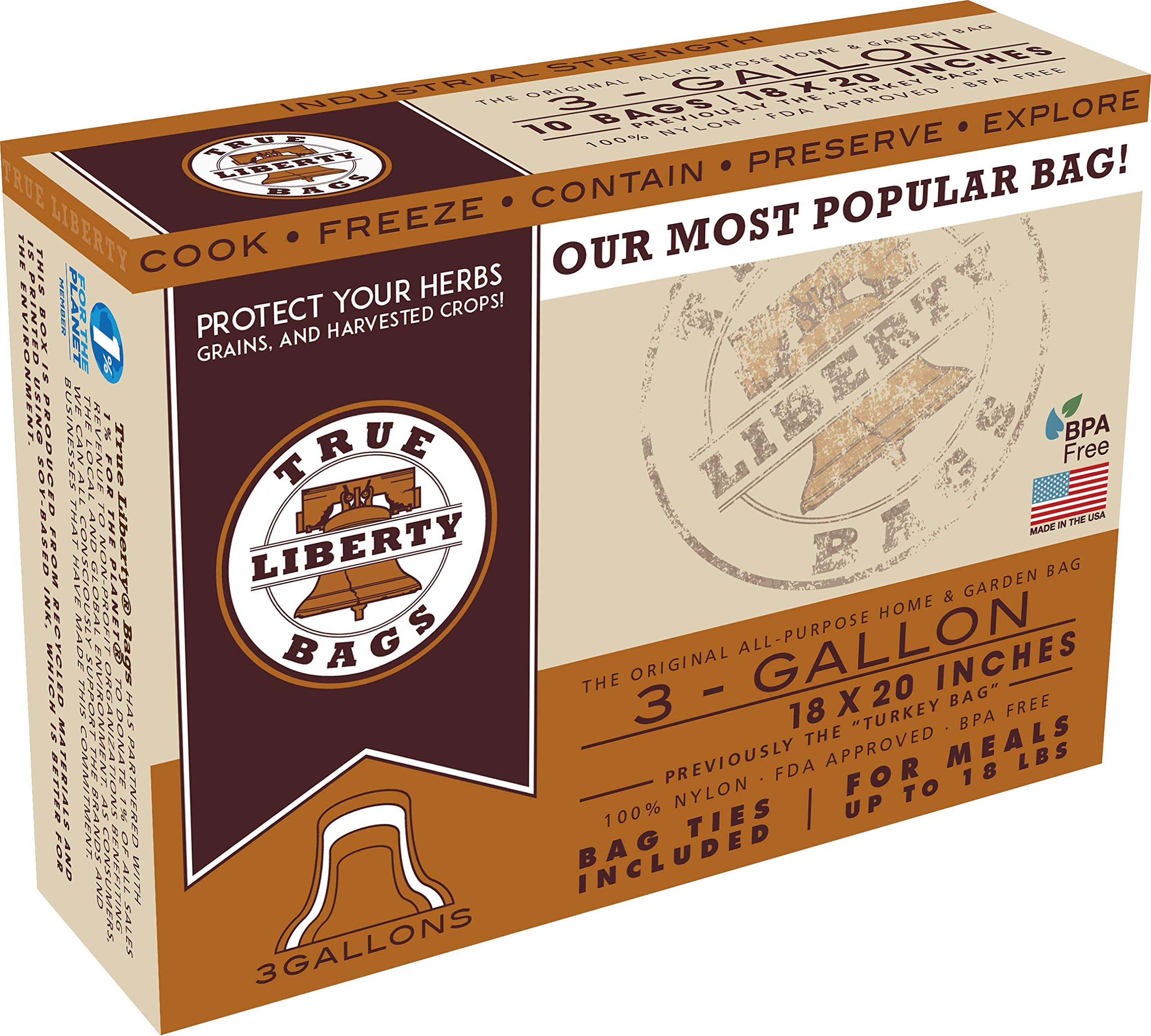 True Liberty All Purpose Plastic Bags for Trash, Yard Waste, Food Storage, Baking, Brining or Roasting, 3 Gallon, 25 Pack