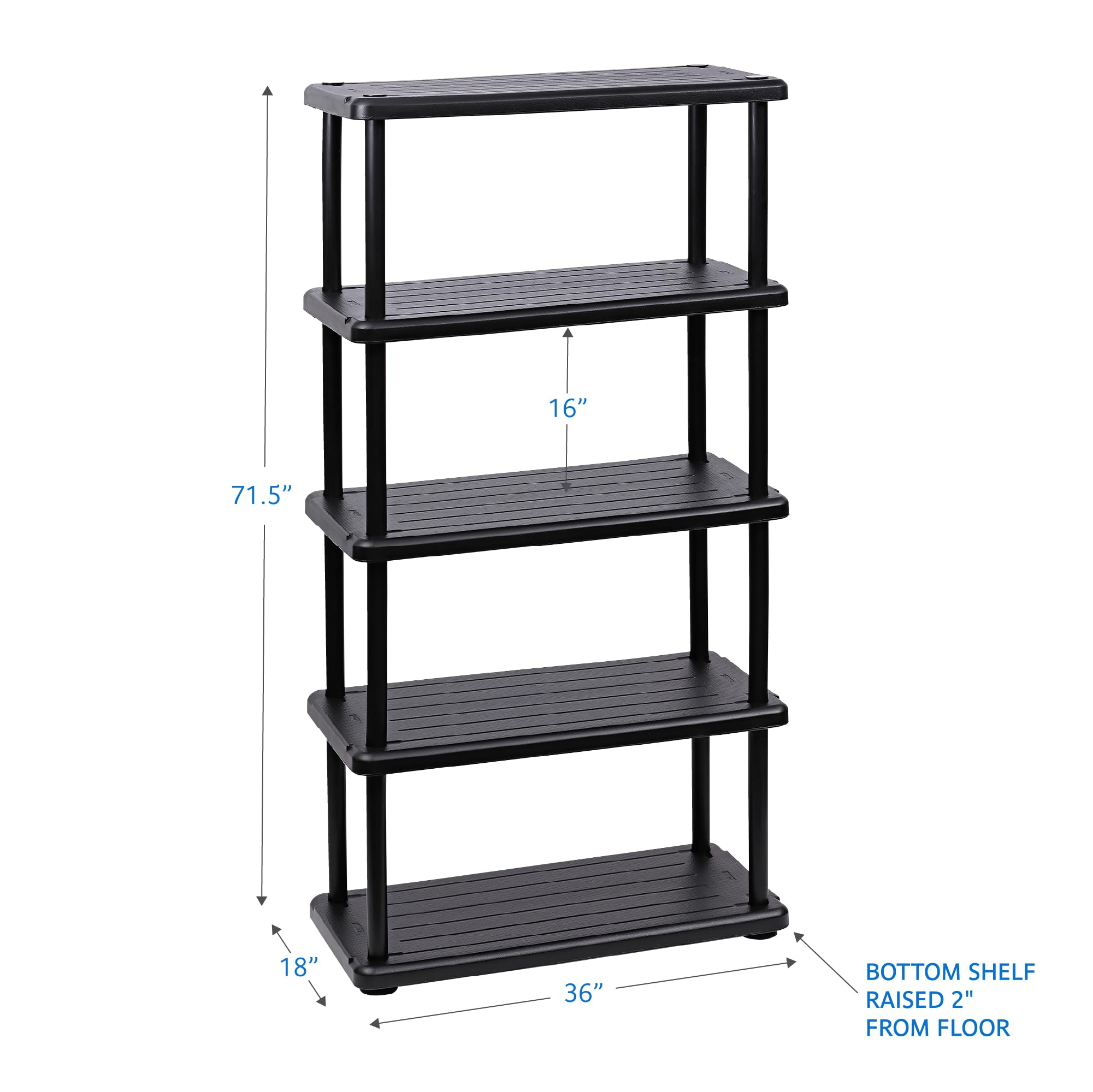 Iceberg ICE20853 Rough N Ready High Density Polyethylene Open Storage System, 36" Width x 74" Height x 18" Depth, 5 Shelves, Platinum