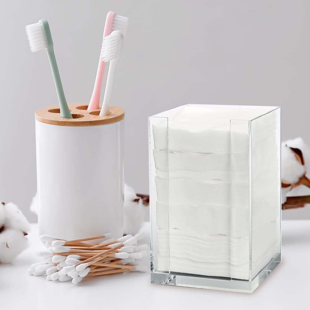 ForPro Square Pad Dispenser - Clear, Acrylic, Open Sides and Top Dispenser- Cocktail Napkin Dispenser - Fits 4” x 4” Cotton Pads - 7” H x 4.25” W x 4.25” L