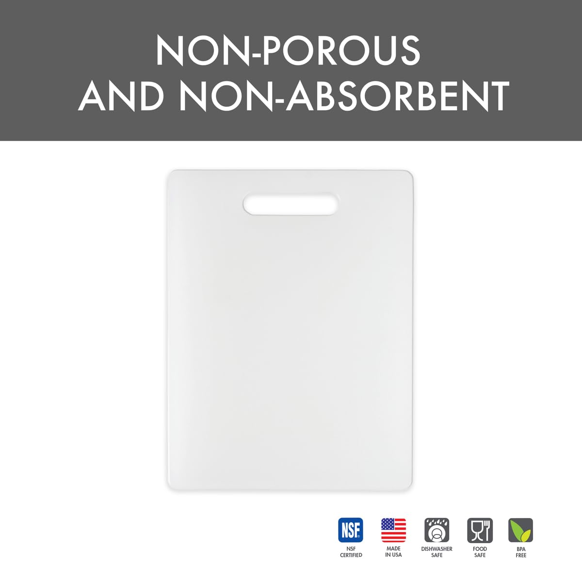 Dexas NSF Polysafe Cutting Board with Handle, 8.5 by 11 inches, White