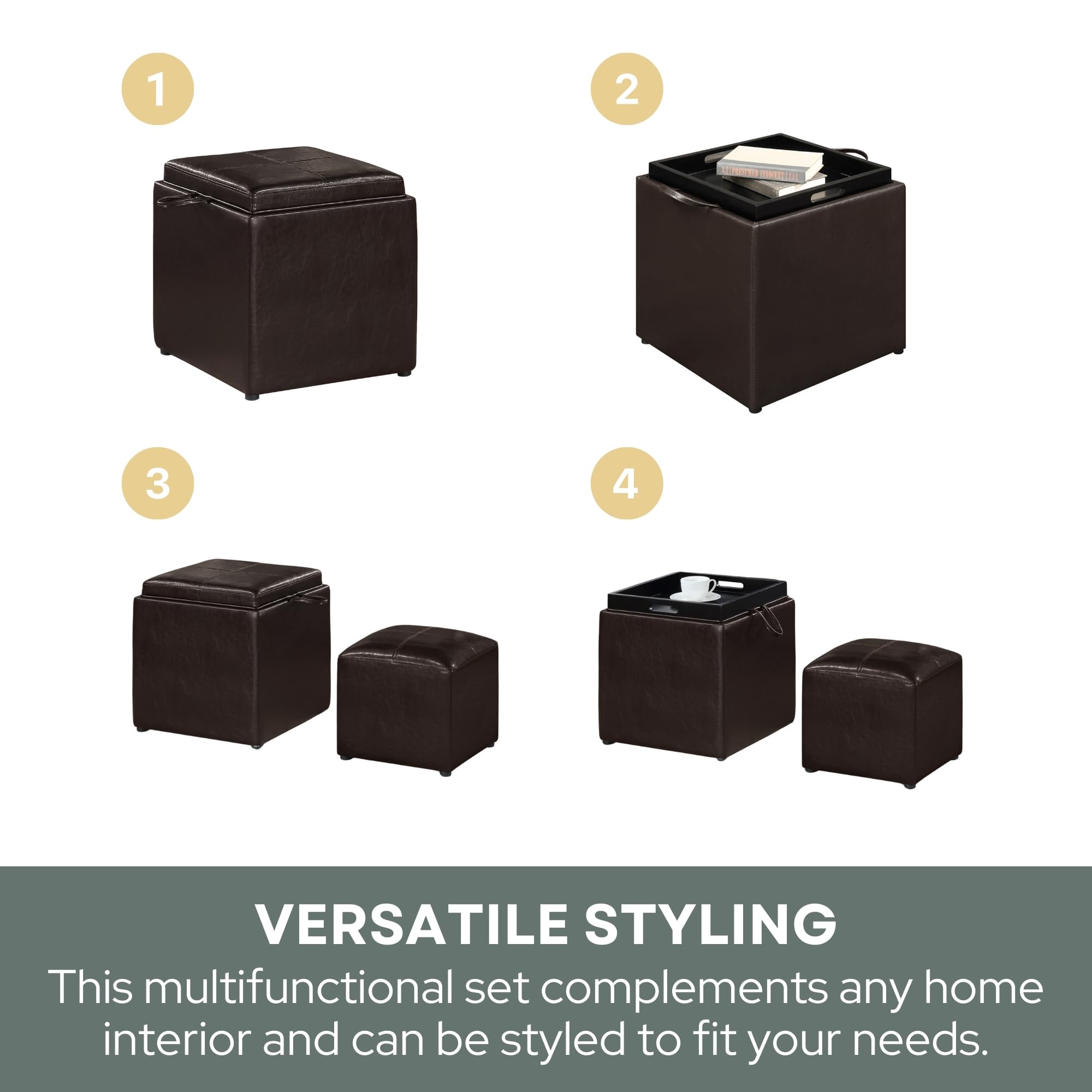 Convenience Concepts Designs4Comfort Park Avenue Single Ottoman with Stool, Espresso