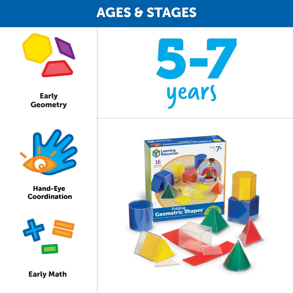 Learning Resources Folding Geometric Shapes - 16 Pieces, Ages 7+ Geometry Accessories, Teacher Aids, Math Helper, Teacher Supplies, Math Games for Kids