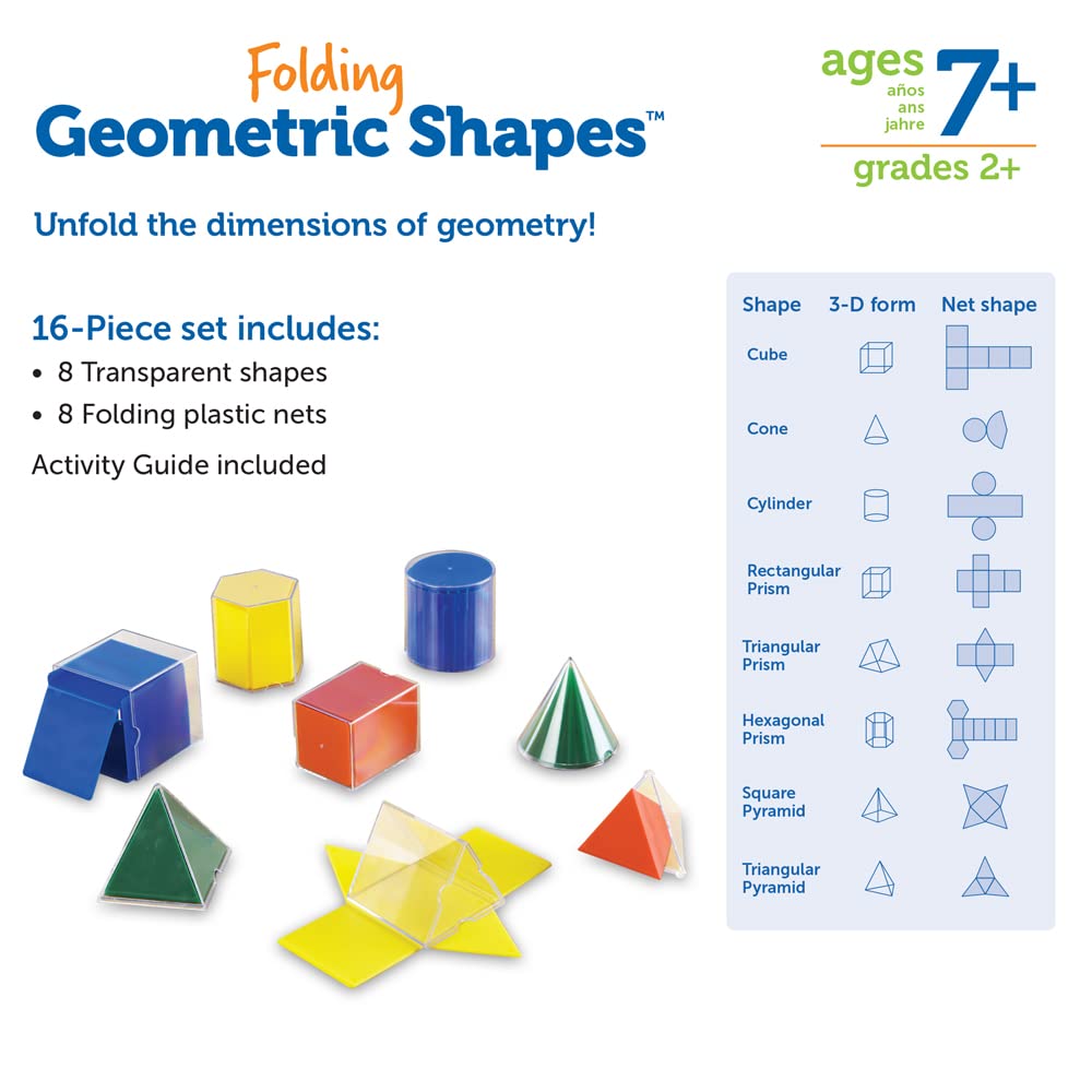 Learning Resources Folding Geometric Shapes - 16 Pieces, Ages 7+ Geometry Accessories, Teacher Aids, Math Helper, Teacher Supplies, Math Games for Kids