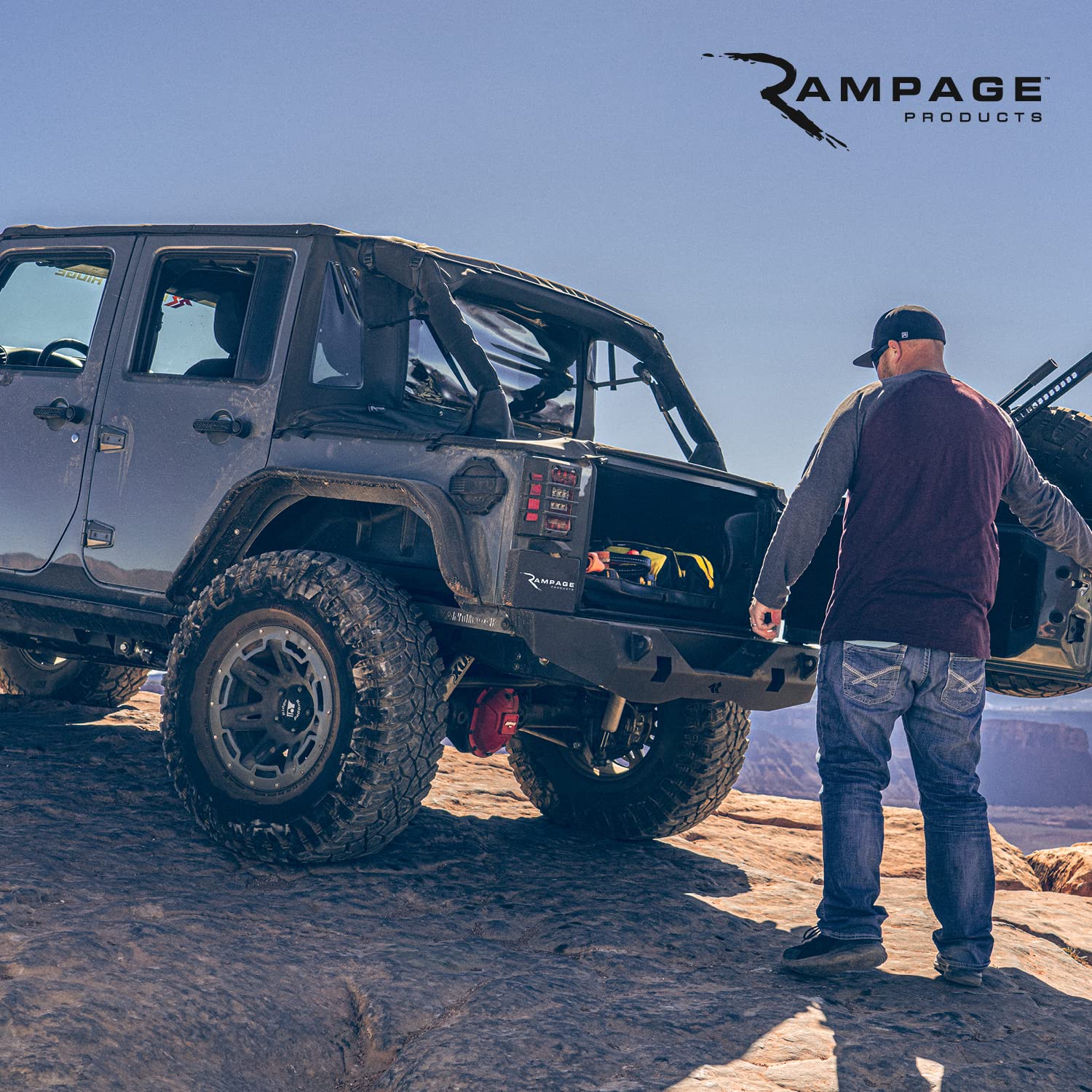 Rampage Windbreaker | Vinyl, Black Diamond Color with Clear Windows | 990035 | Fits 2007 - 2018 Jeep Wrangler JK 2-Door & 4-Door