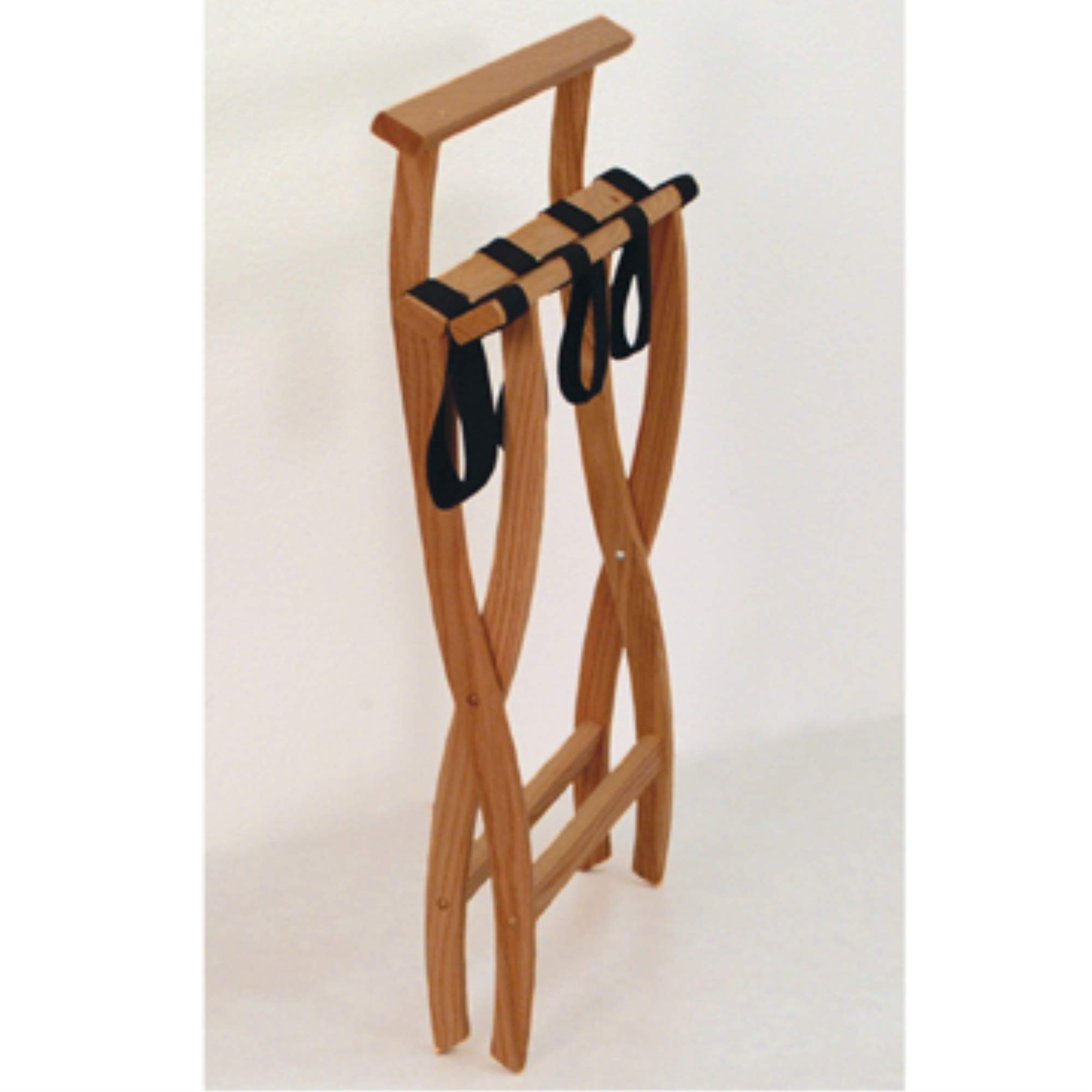 Wooden Mallet WallSaver Luggage Rack, Mahogany, Tan Straps
