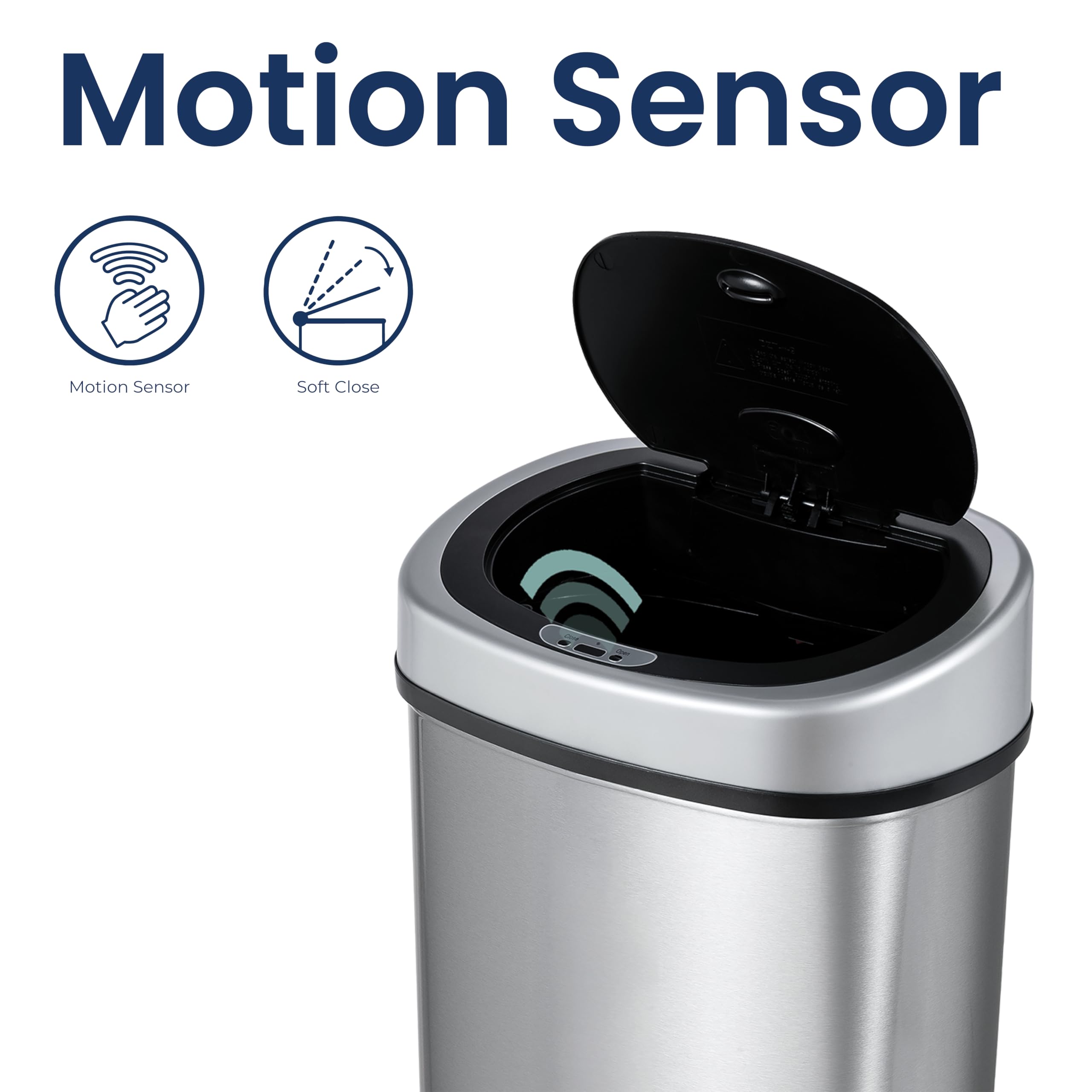 NINESTARS DZT-50-9 Automatic Touchless Infrared Motion Sensor Trash Can, 13 Gal 50L, Stainless Steel Base (Oval, Silver/Black Lid)