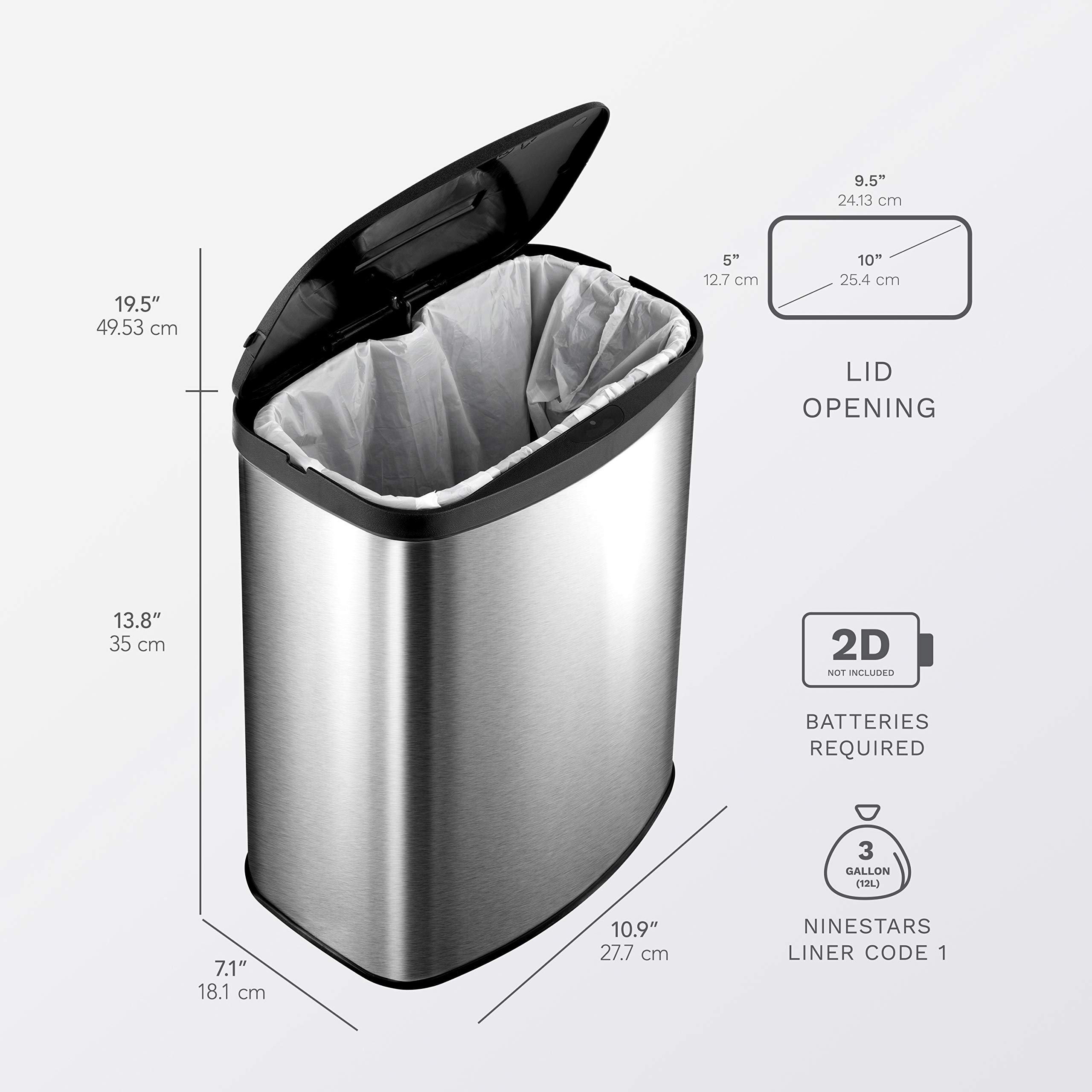 Nine Stars DZT-8-1c Infrared Touchless Stainless Steel Trashcan