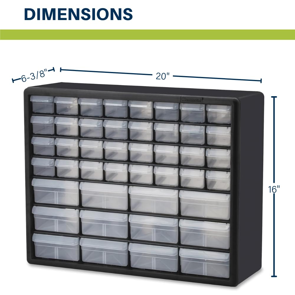 Akro-Mils 10144, 44 Drawer Plastic Parts Storage Hardware and Craft Cabinet, 20-Inch W x 6.37-Inch D x 15.81-Inch H, Black