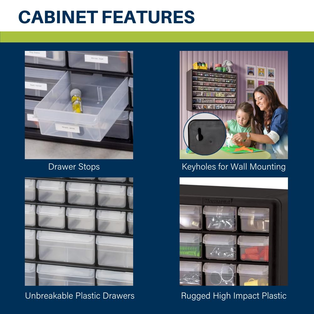 Akro-Mils 10144, 44 Drawer Plastic Parts Storage Hardware and Craft Cabinet, 20-Inch W x 6.37-Inch D x 15.81-Inch H, Black