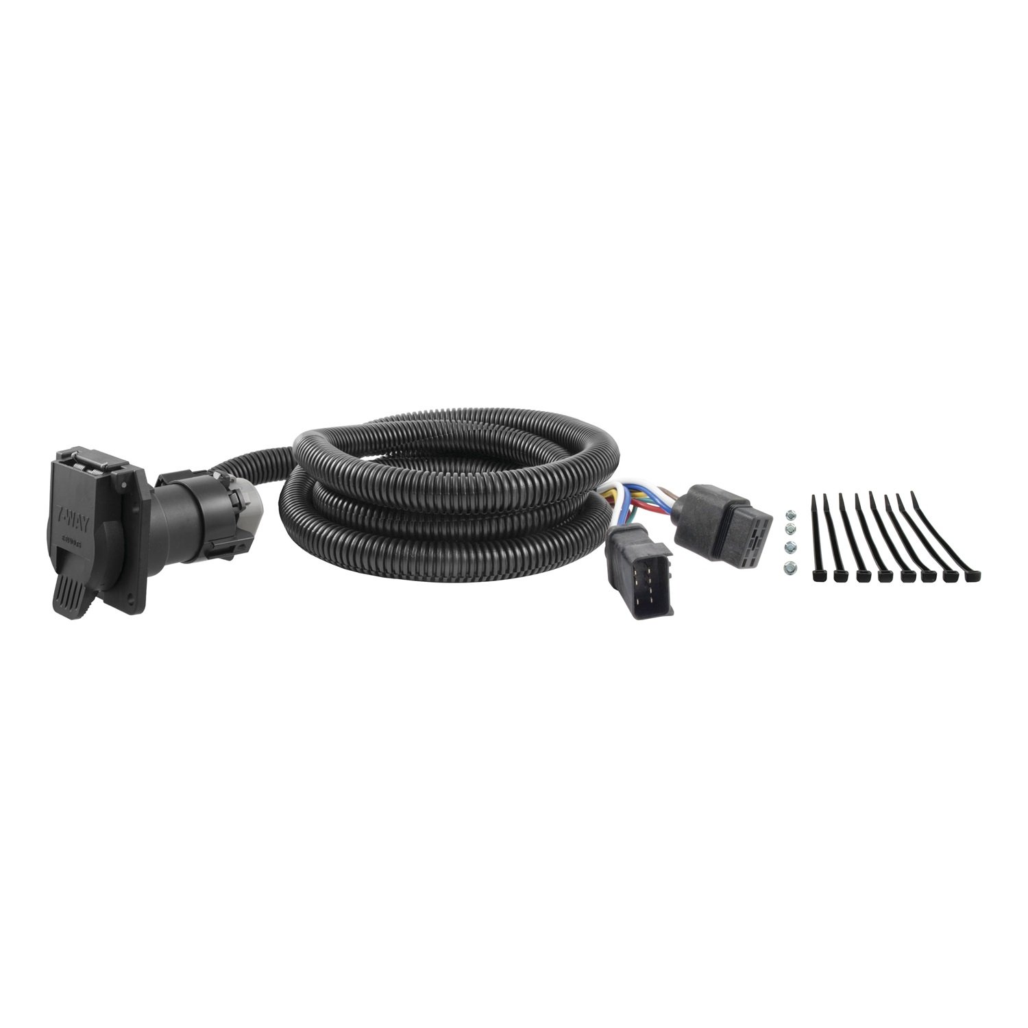 CURT 56071 7-Foot Vehicle-Side Truck Bed 7-Pin Trailer Wiring Harness Extension, Select Dodge Ram 1500, 2500, 3500, Dakota , Black