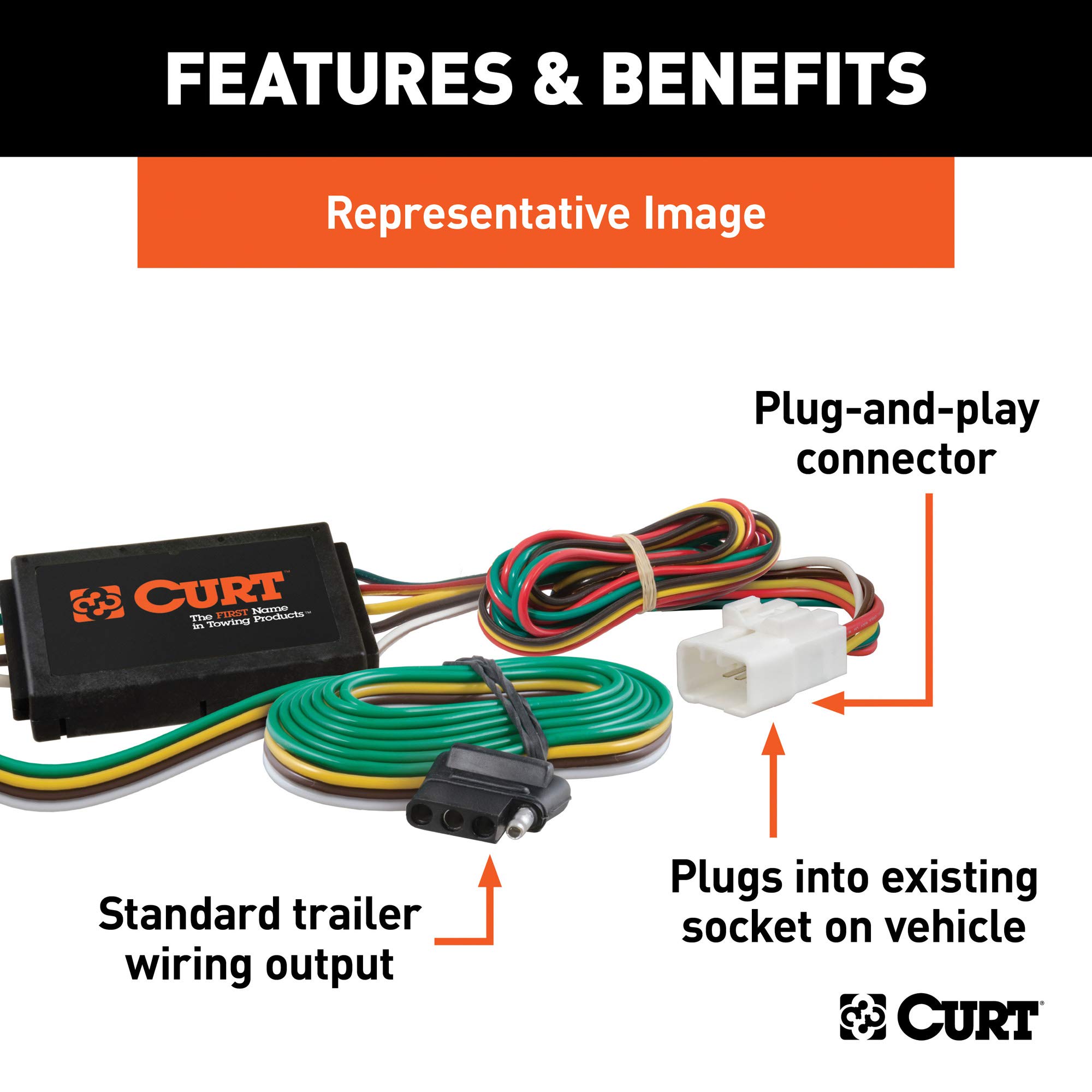 CURT 56040 Vehicle-Side Custom 4-Pin Trailer Wiring Harness, Fits Select Subaru Ascent, Forester, Outback, Crosstrek, XV , Black