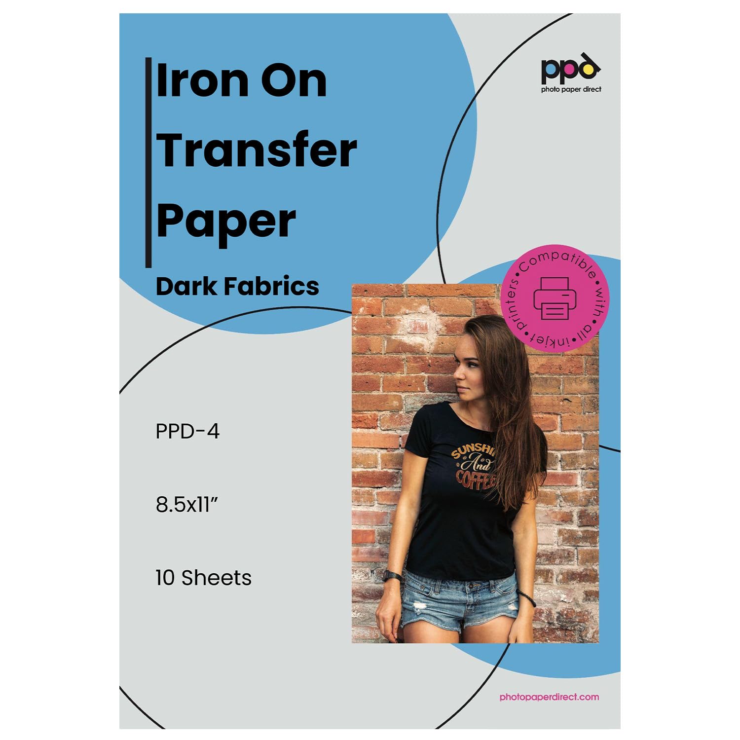 PPD Inkjet PREMIUM Iron-On Dark T Shirt Transfers Paper LTR 8.5x11" pack of 10 Sheets (PPD004-10)