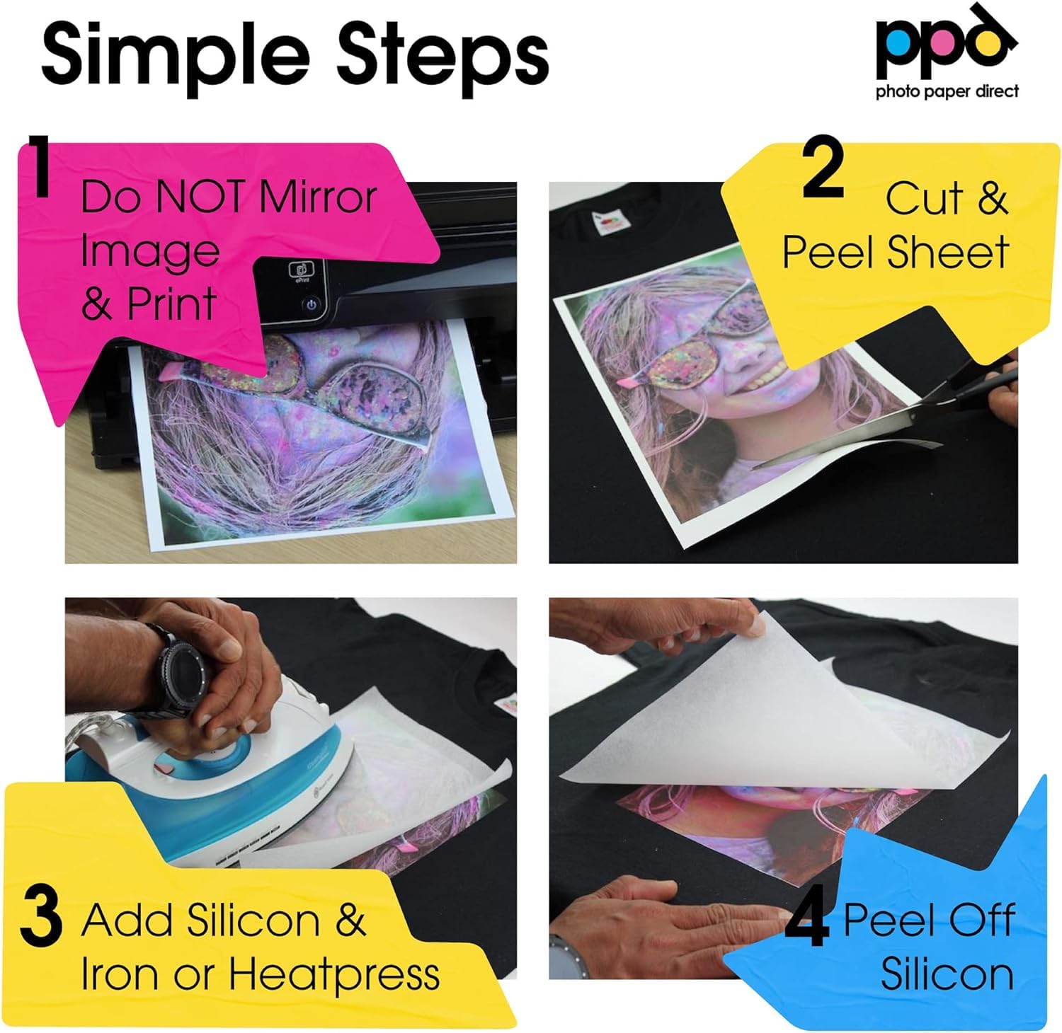 PPD Inkjet PREMIUM Iron-On Dark T Shirt Transfers Paper LTR 8.5x11" pack of 10 Sheets (PPD004-10)