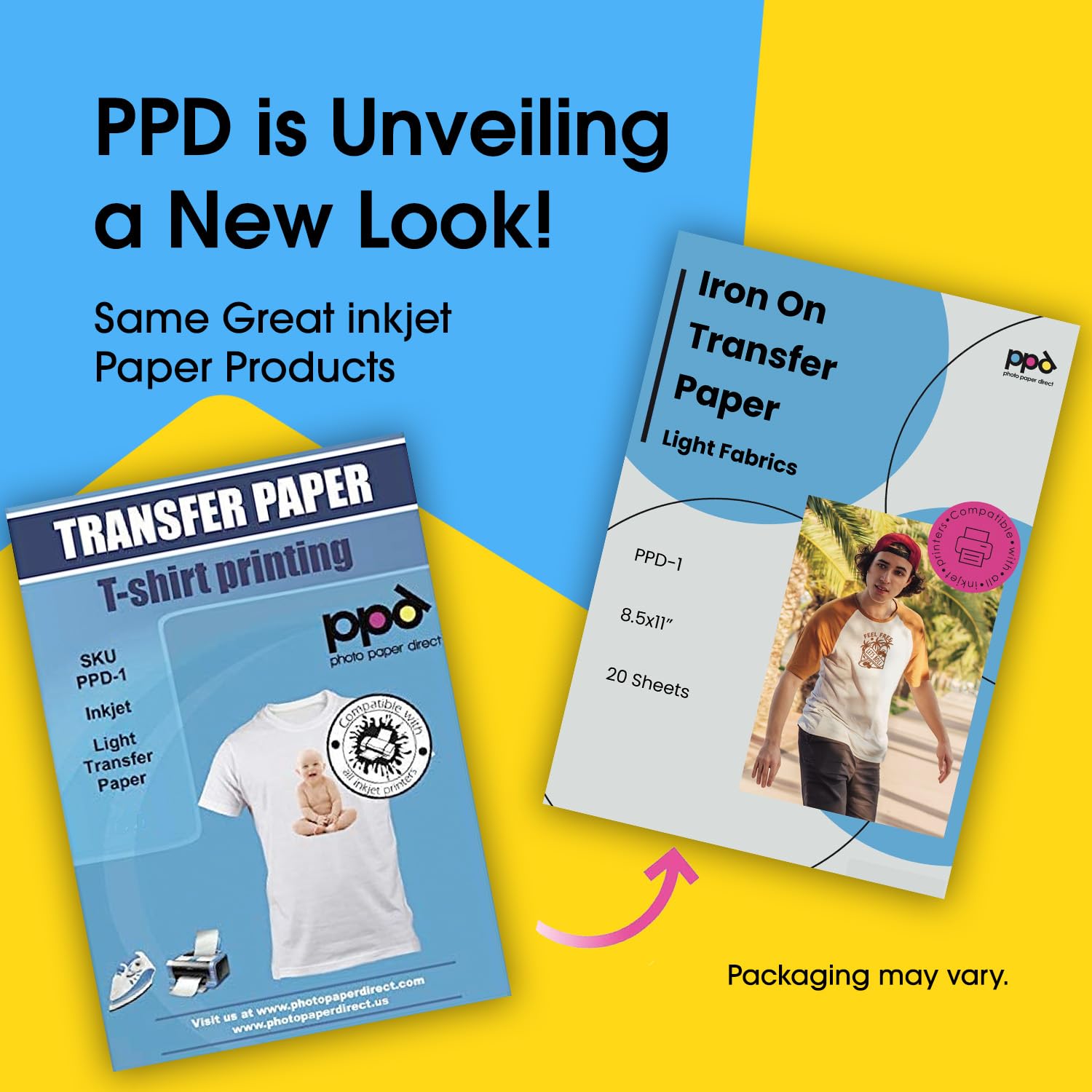 PPD Inkjet Premium Iron-On White and Light Colored T Shirt Transfers Paper LTR 8.5x11” Pack of 20 Sheets (PPD001-20)