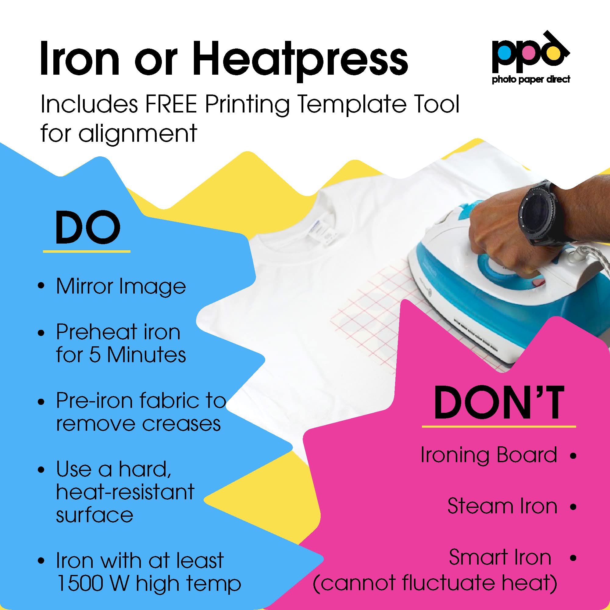 PPD Inkjet Premium Iron-On White and Light Colored T Shirt Transfers Paper LTR 8.5x11” Pack of 20 Sheets (PPD001-20)