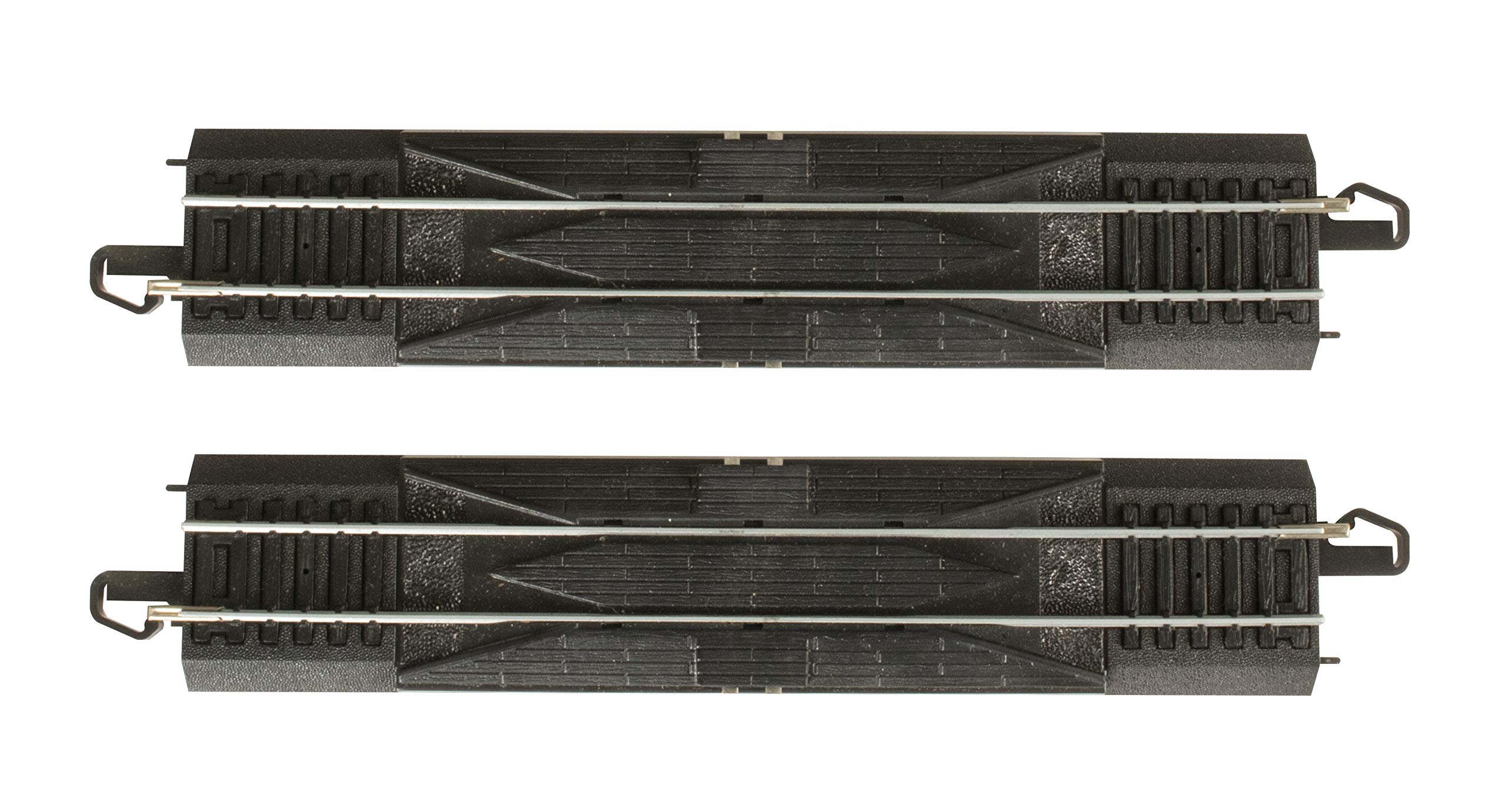 Bachmann Trains - Snap-Fit E-Z TRACK 9” STRAIGHT RERAILER (2/card) - STEEL ALLOY Rail With Black Roadbed - HO Scale