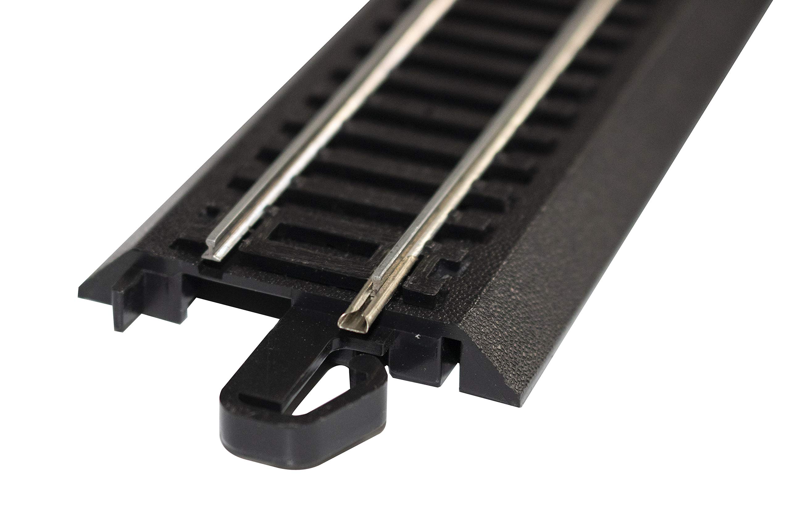 Bachmann Trains - Snap-Fit E-Z TRACK 9” STRAIGHT RERAILER (2/card) - STEEL ALLOY Rail With Black Roadbed - HO Scale