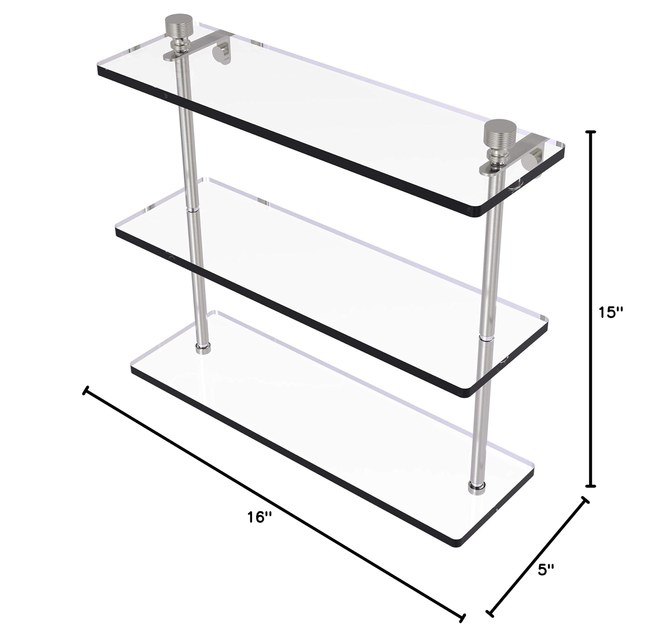 Allied Brass FT-5/16 Foxtrot Collection 16 Inch Triple Tiered Glass Shelf, Satin Nickel