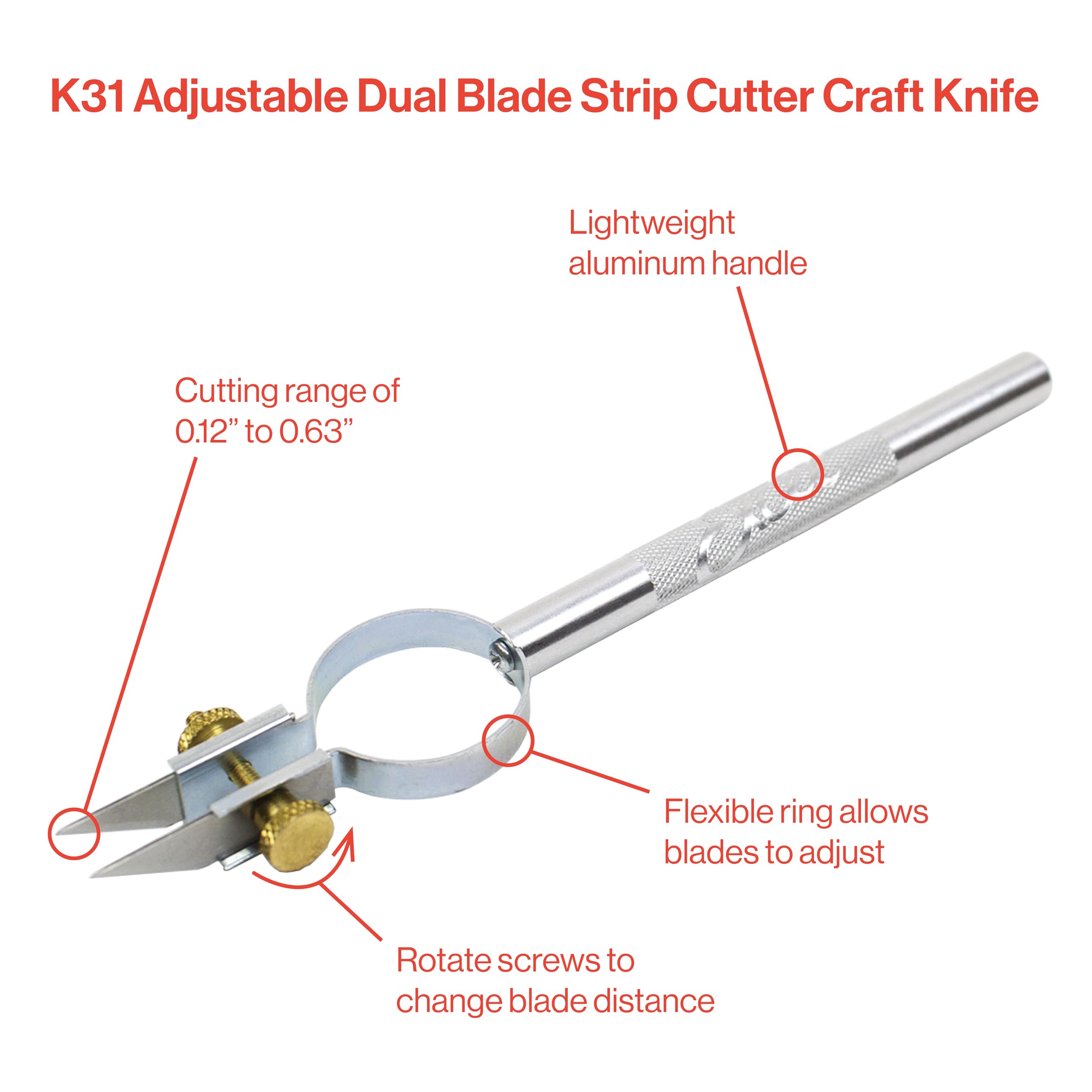 Excel Blades 30608 Dual Strip Cutter, Dual Twin Blade Knife Parallel Number 59 Blades, Adjustable Width Strip Cutter, Cutting Tool for Paper, Clay etc