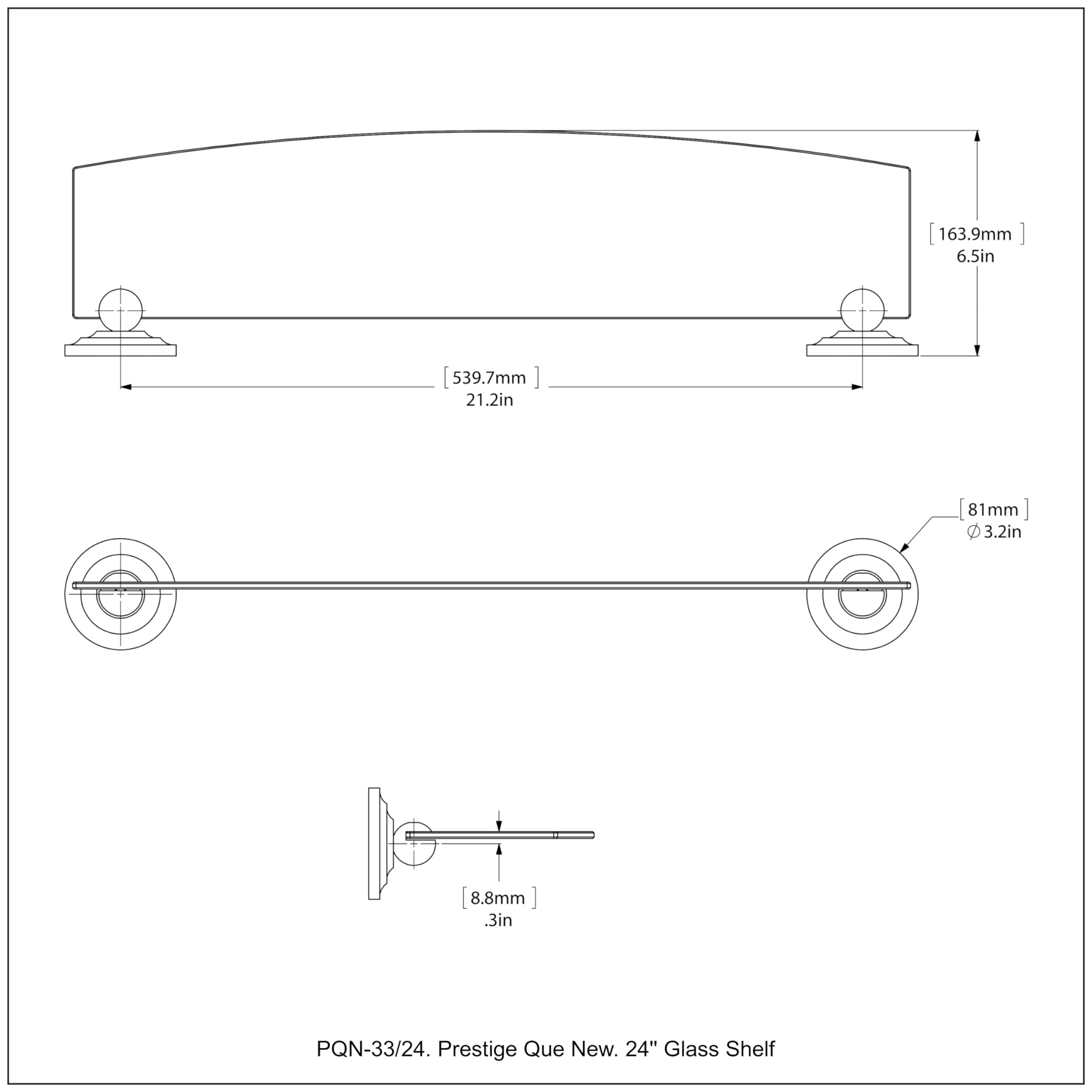 Allied Brass PQN-33/24 Prestige Que Collection 24 Inch Glass Shelf, Satin Chrome
