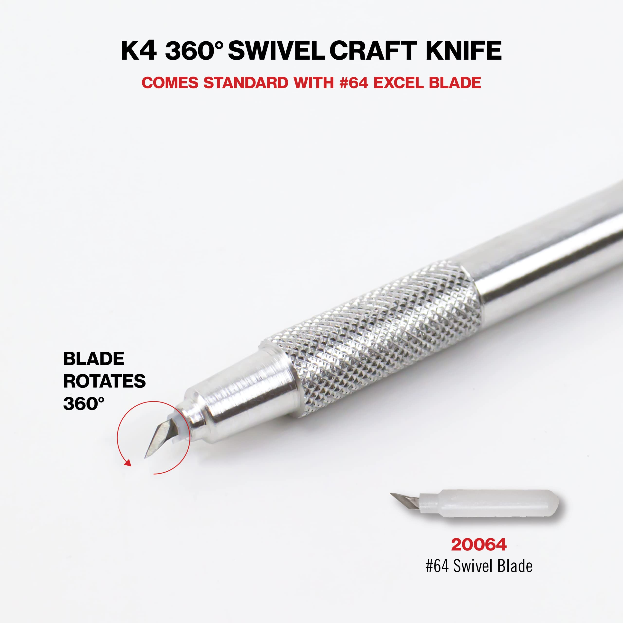 Excel Blades K4 Swivel Craft Knife with #64 Rotating Blade, Lightweight Aluminum Sharp Hobby Knife, Carving, Crafting Supplies Precision Cutting Tool.