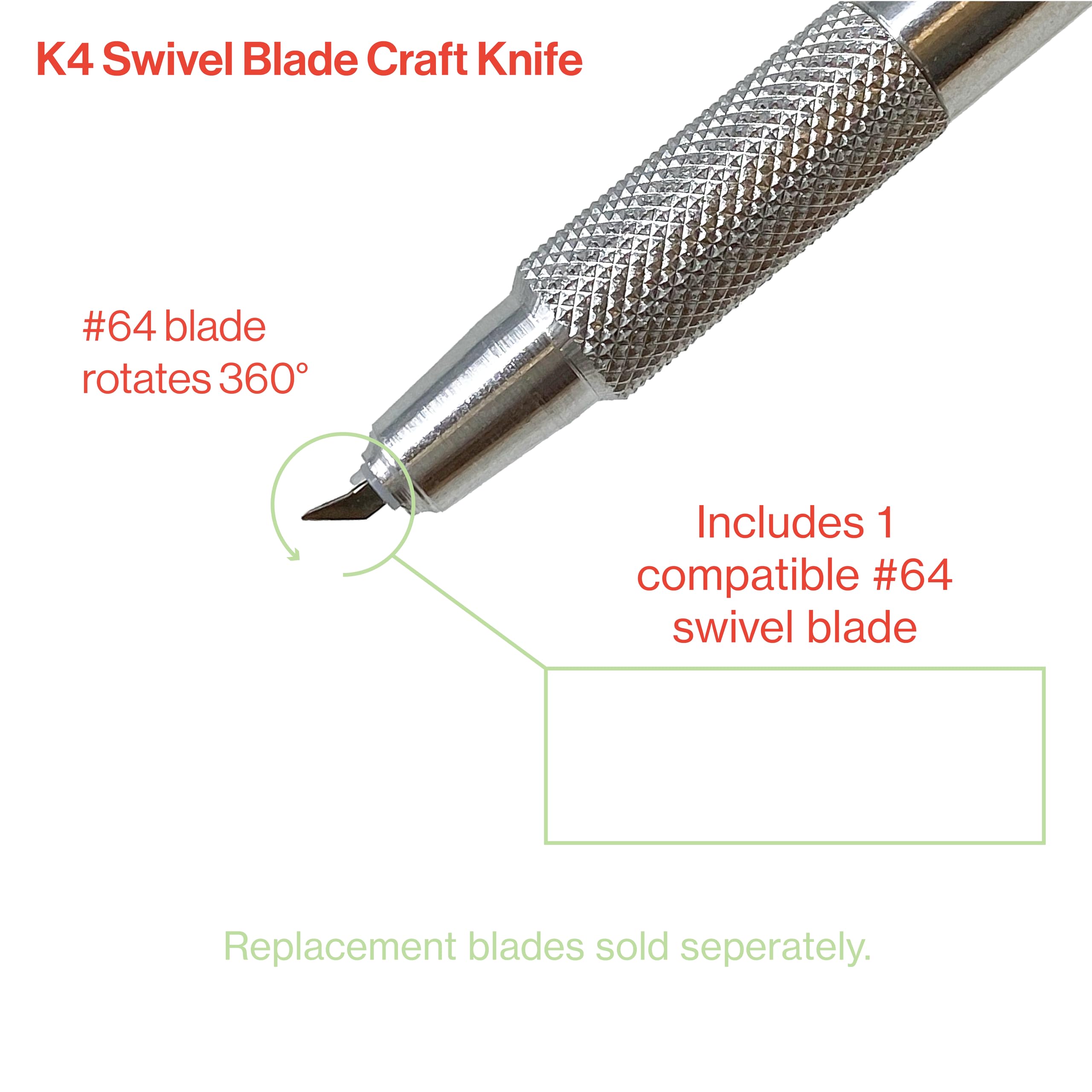 Excel Blades K4 Swivel Craft Knife with #64 Rotating Blade, Lightweight Aluminum Sharp Hobby Knife, Carving, Crafting Supplies Precision Cutting Tool.