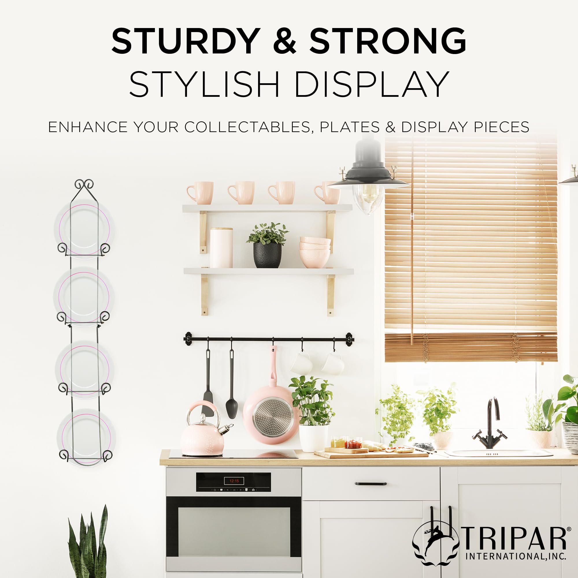 Tripar 4 Tier Vertical Black Plate Rack for Collectible Plates, Plaques, Dishes, & China
