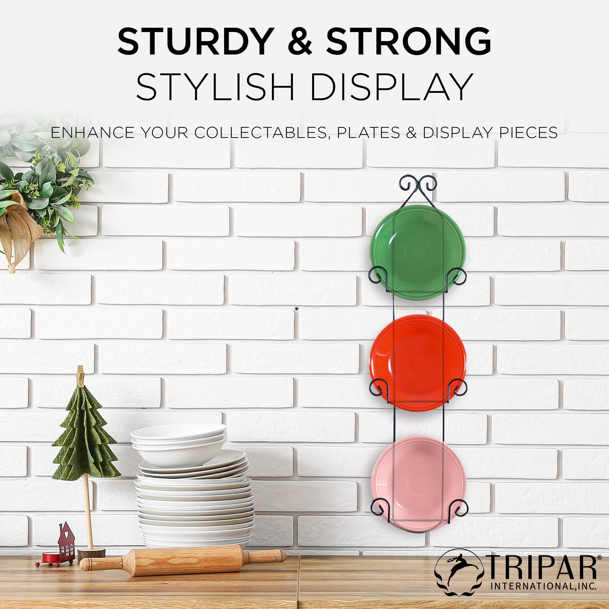 Tripar 3 Tier Vertical Black Plate Rack for Collectible Plates, Plaques, Dishes, & China