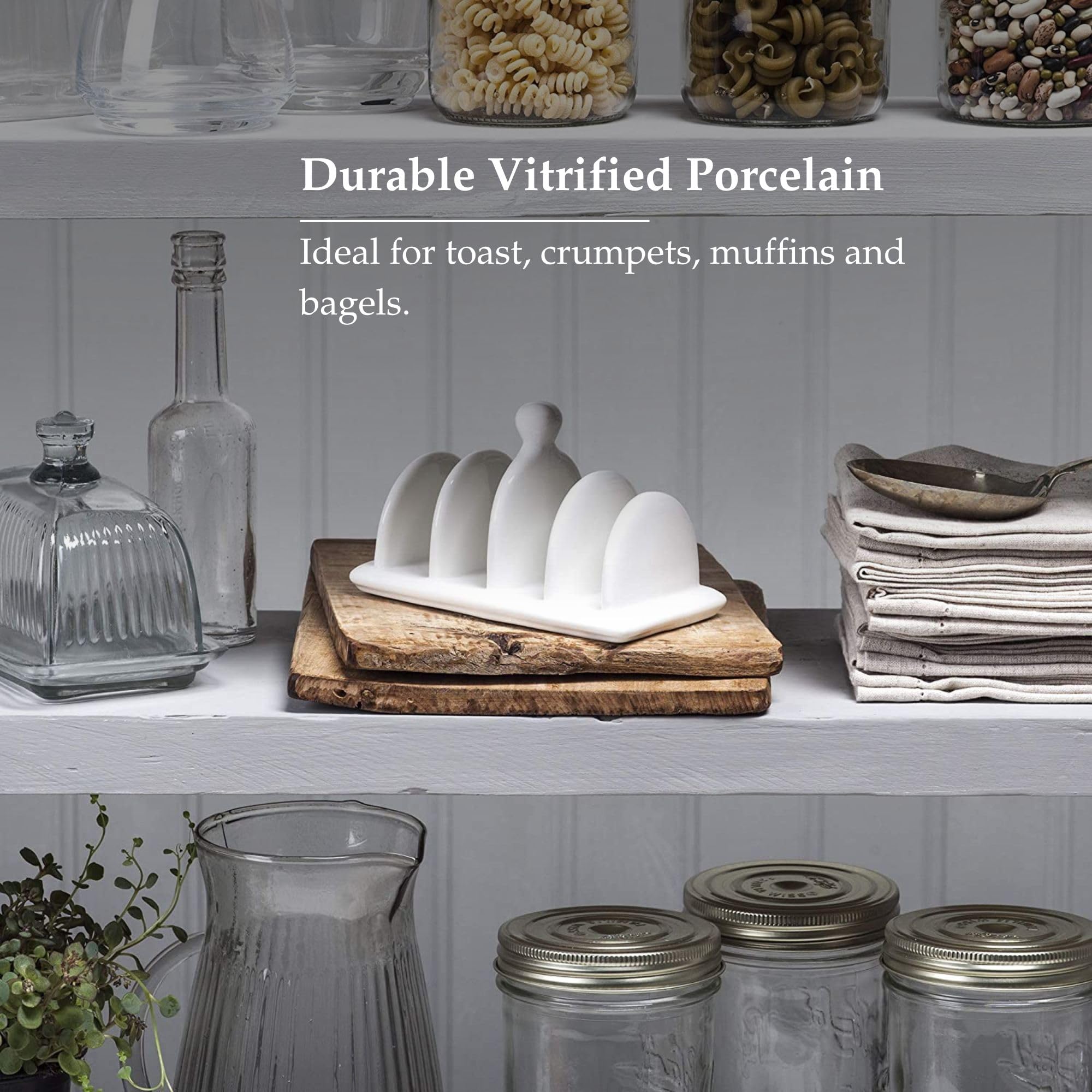 WM Bartleet & Sons 1750 Traditional Porcelain 4 Slot Toast Rack with Carry Handle/Knob– White