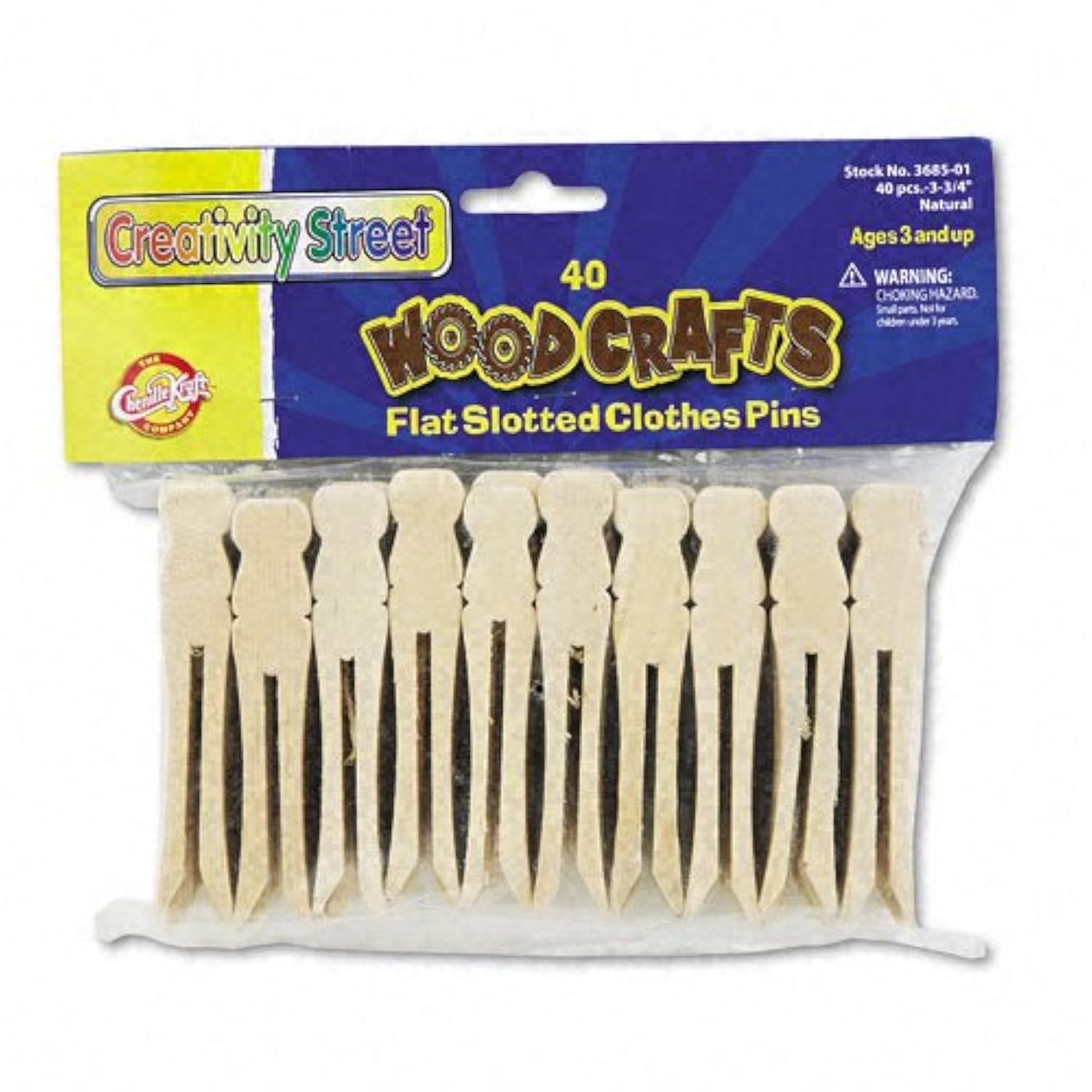 Creativity Street : Flat Wood Slotted Clothespins, 3 3/4 Length, 40 Clothespins per Pack -:- Sold as 2 Packs of - 40 - / - Total of 80 Each