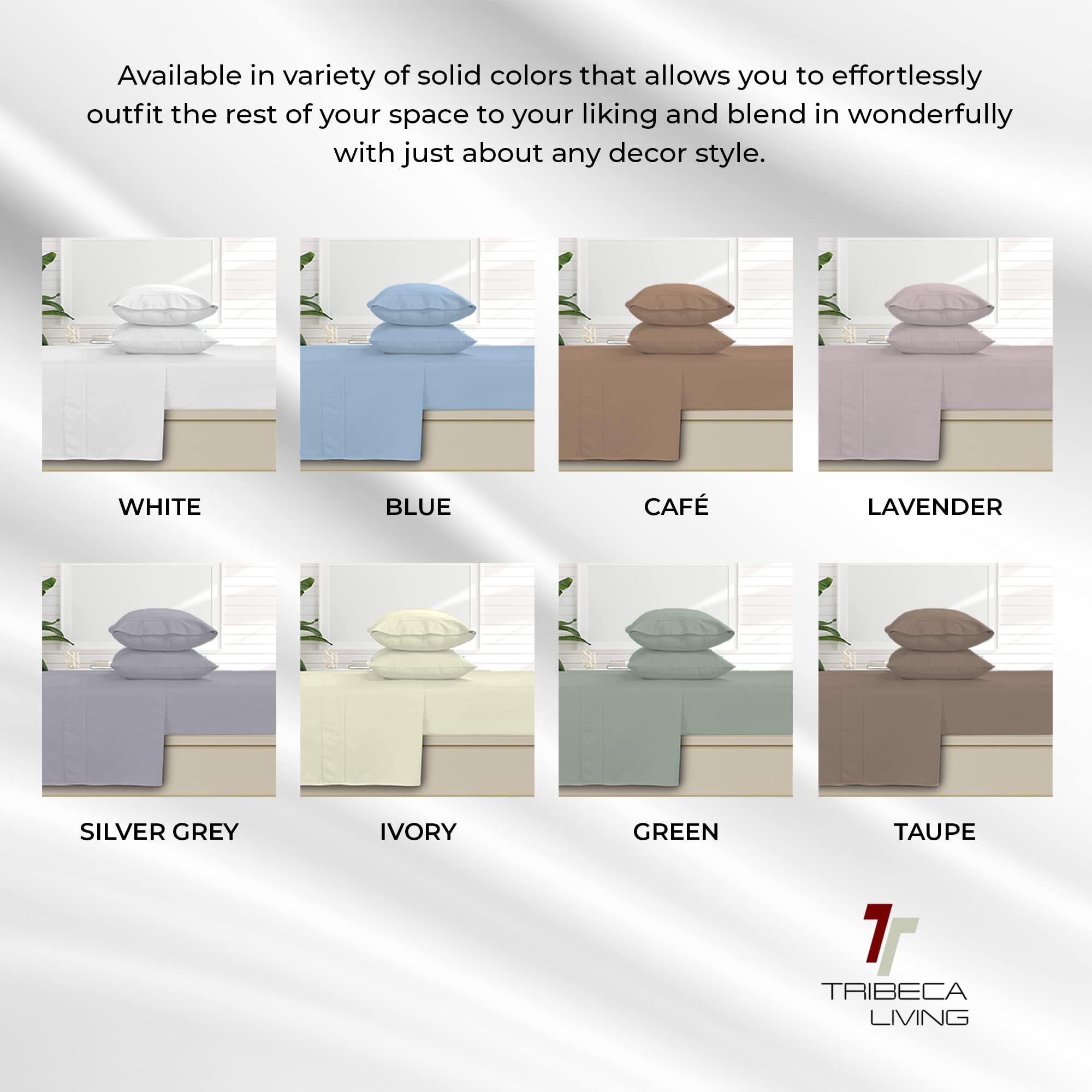 Tribeca Living Queen Bed Sheet Set, Soft Egyptian Cotton Sateen Solid Sheets and Pillowcase Set, Deep Pocket, 800 Thread Count, 4-Piece Luxury Bedding, White