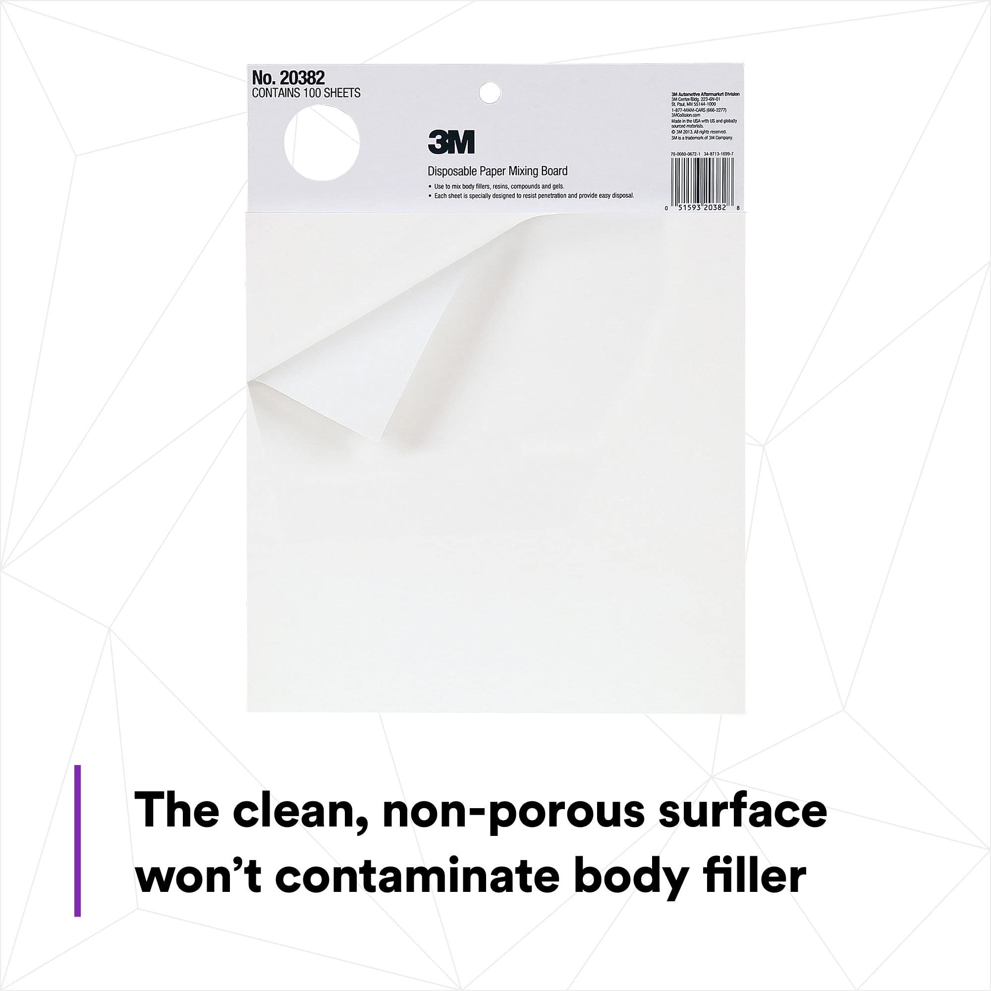 3M Disposable Paper Mixing Board 20382, Non Porous, Solvent Resistant, Non Soak, Large Sheet, 10 in x 13 in, 100 Sheets/Board