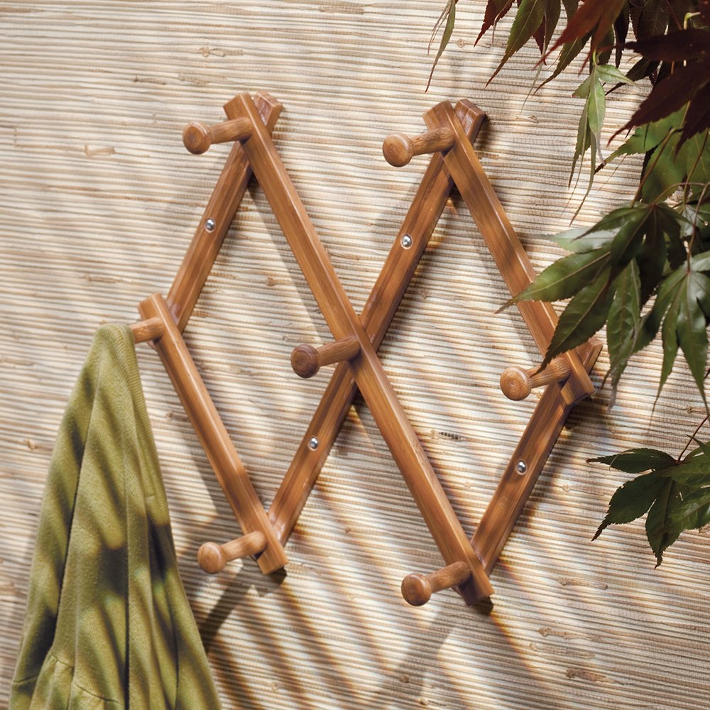 InterDesign Formbu Wall Mount Entryway Expanding Storage Rack for Jackets, Coats, Hats, Scarves - Natural Bamboo