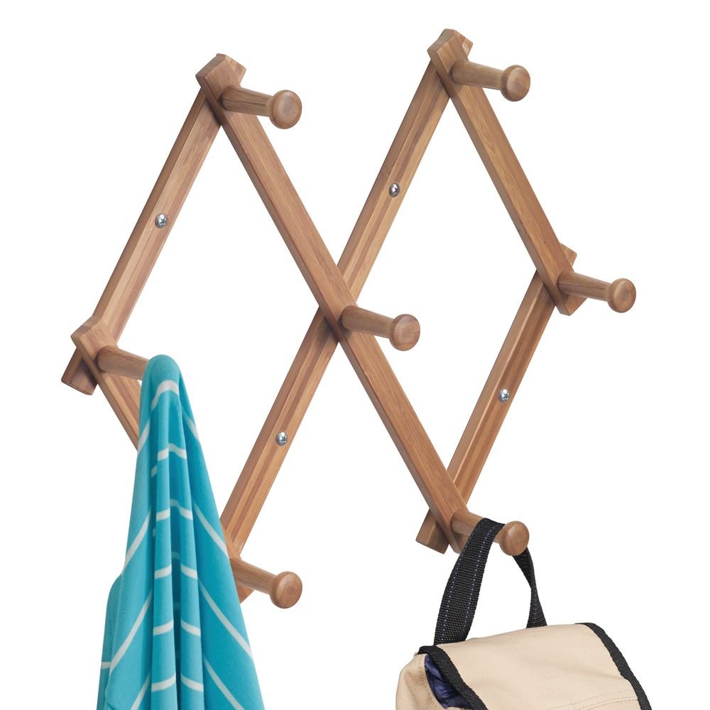 InterDesign Formbu Wall Mount Entryway Expanding Storage Rack for Jackets, Coats, Hats, Scarves - Natural Bamboo