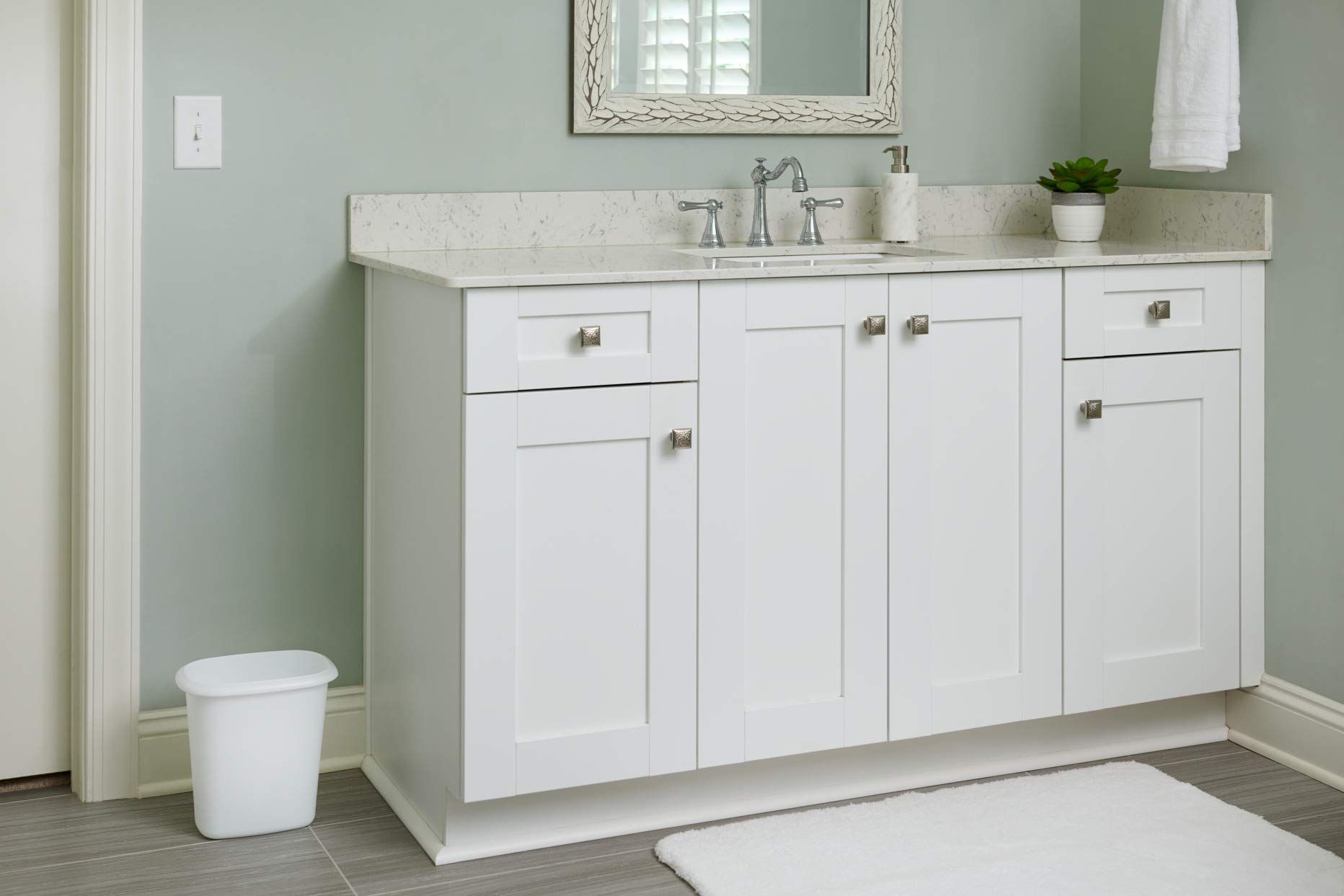 Rubbermaid Vanity Trash Can/Wastebasket, 1.5-Gallons/6-Quarts, White, Small Bathroom/Bedroom/Office Trash can, Fits under Desk/Sink