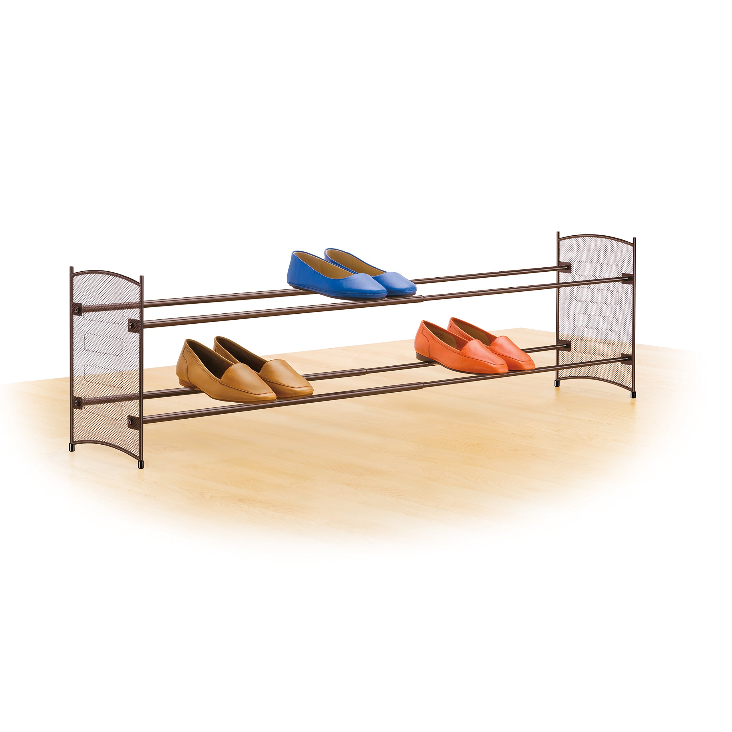 Lynk Expandable 2 Tier Stackable Shoe Rack - Steel Mesh Shoe Shelf - Bronze