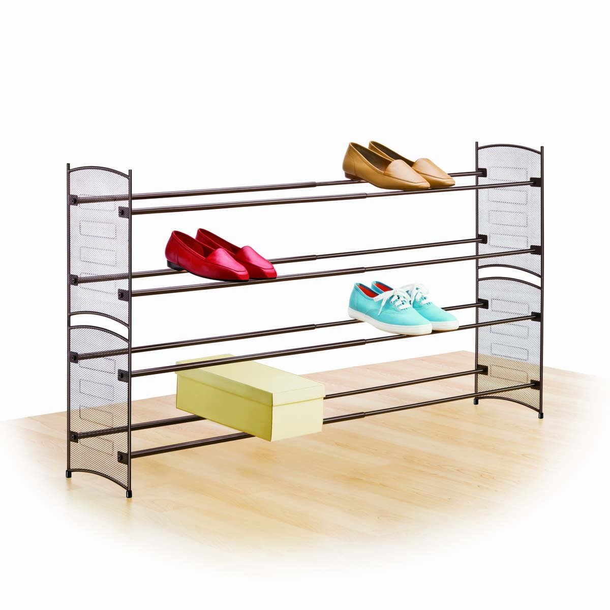 Lynk Expandable 2 Tier Stackable Shoe Rack - Steel Mesh Shoe Shelf - Bronze