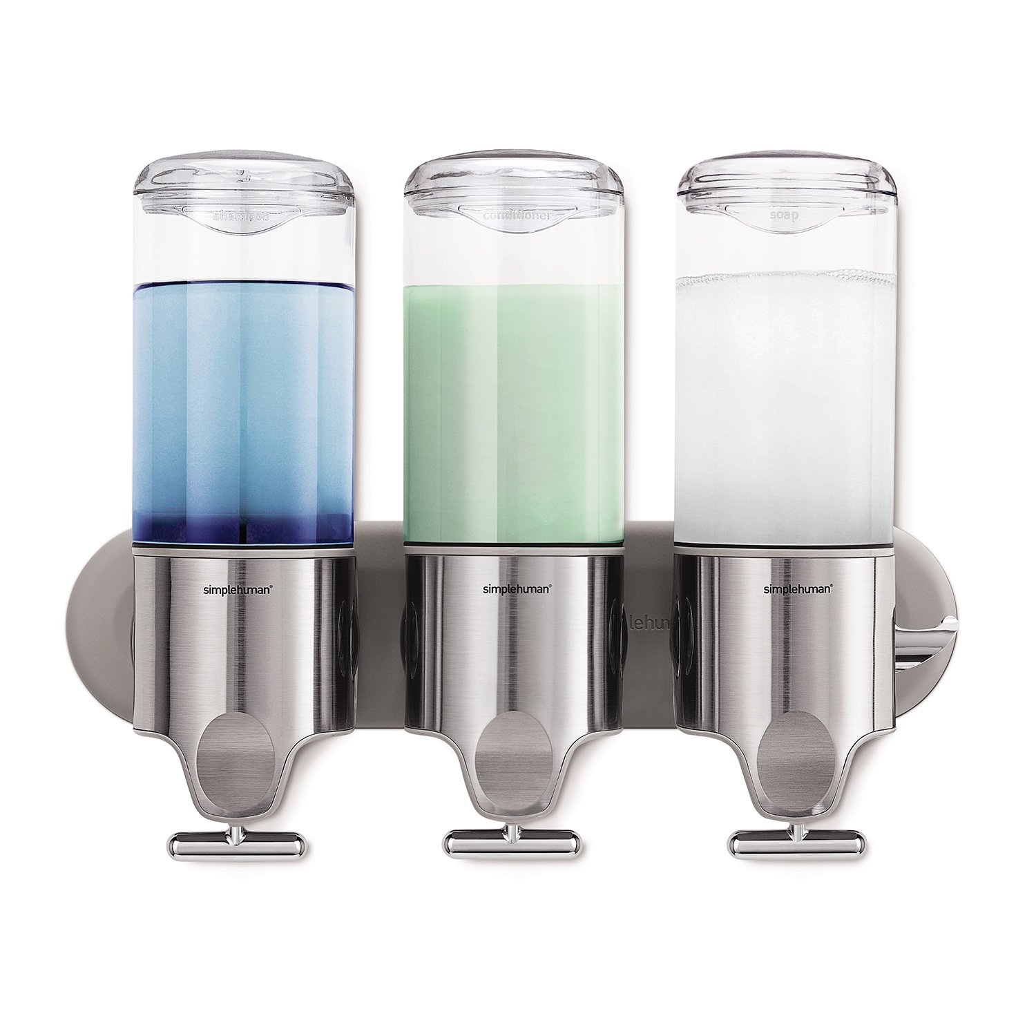 simplehuman Triple Wall Mount Shower Pump, 3 x 15 fl. oz. Shampoo and Soap Dispensers, Stainless Steel