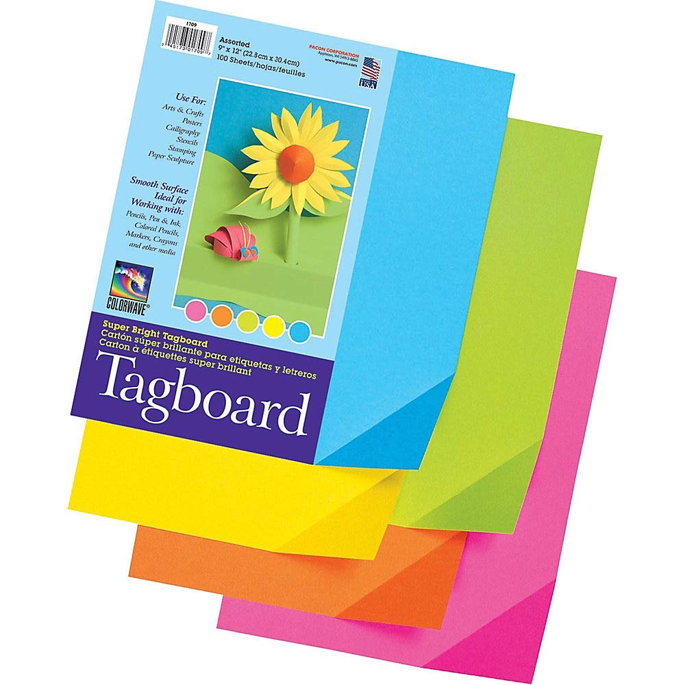 Pacon 1709 Colorwave Super Bright tagboard, 9 x 12, 100-sheet Assortment