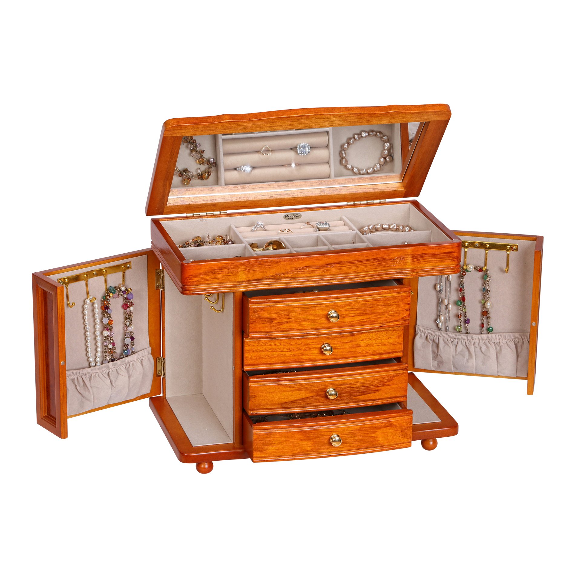 Mele 760-11 - Josephine 11.5" High Jewelry Box in Burlwood Oak