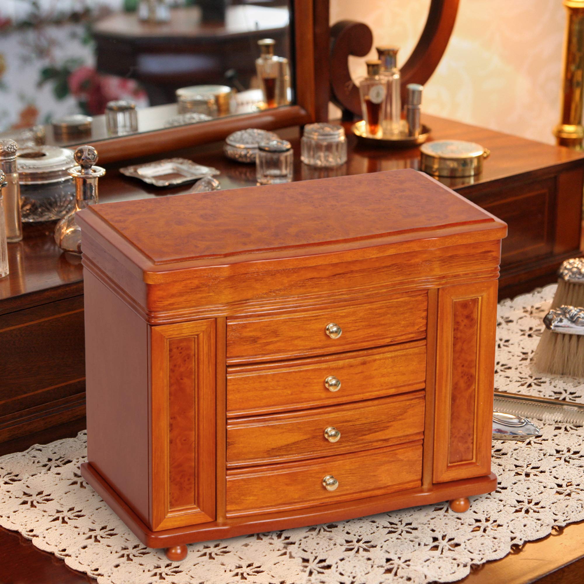 Mele 760-11 - Josephine 11.5" High Jewelry Box in Burlwood Oak