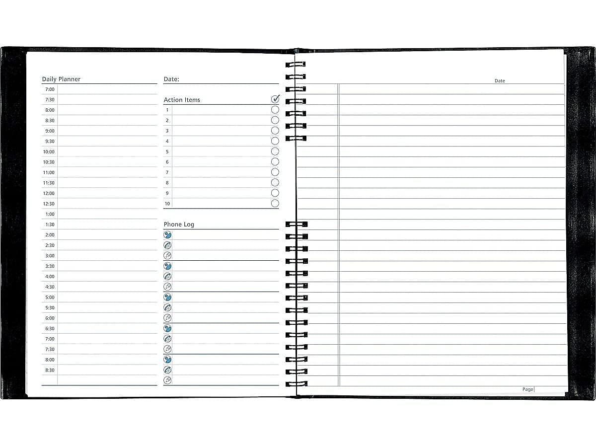 NotePro Undated Daily Planner, Black, 200 Pages,10 3/4 x 8-1/2 Inches