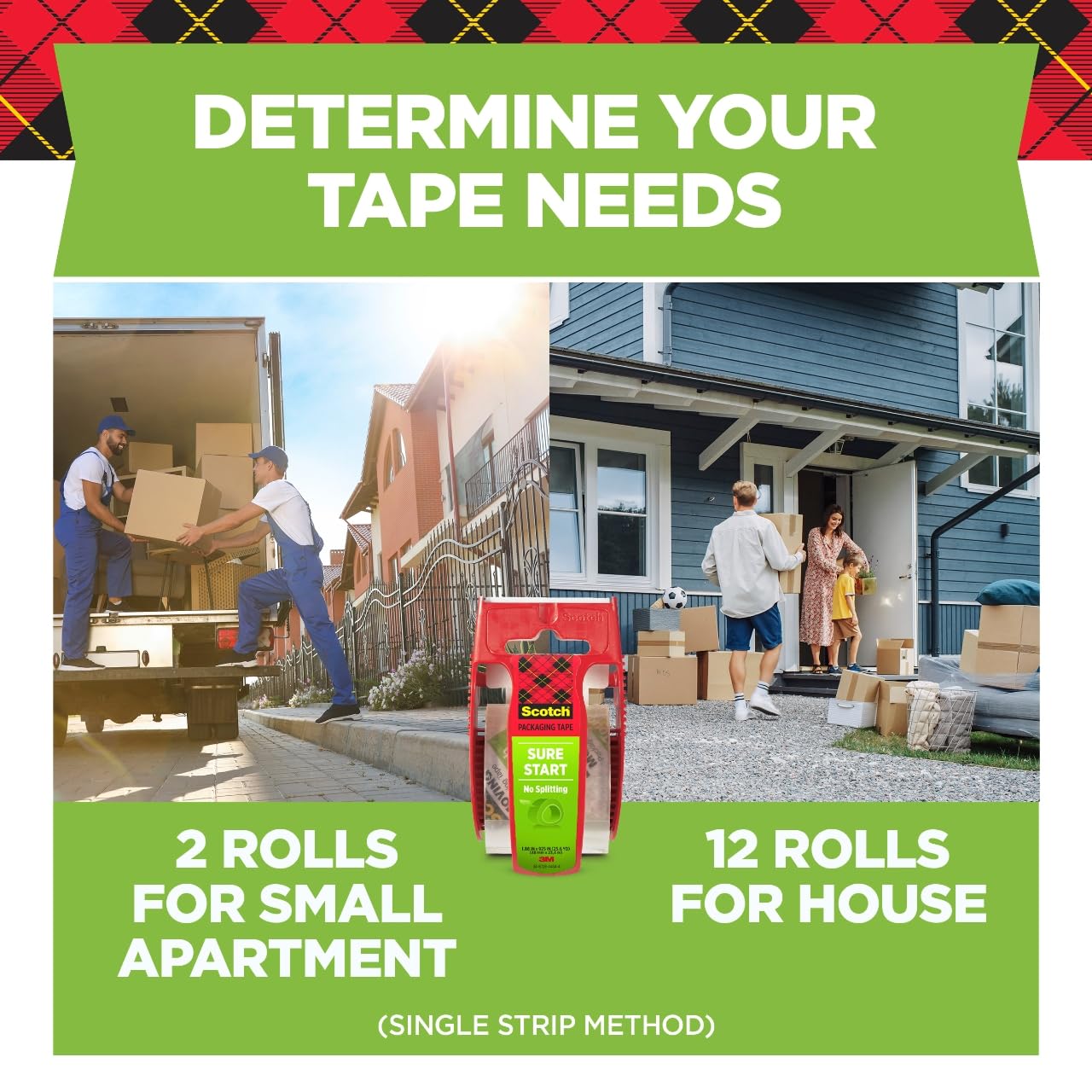Scotch Sure Start Shipping Packaging Tape, 1.88" x 25 yd, Designed for Packing, Shipping and Mailing, No Splitting or Tearing, 1.5" Core, Clear, 6 Rolls (DP-1000RF6)