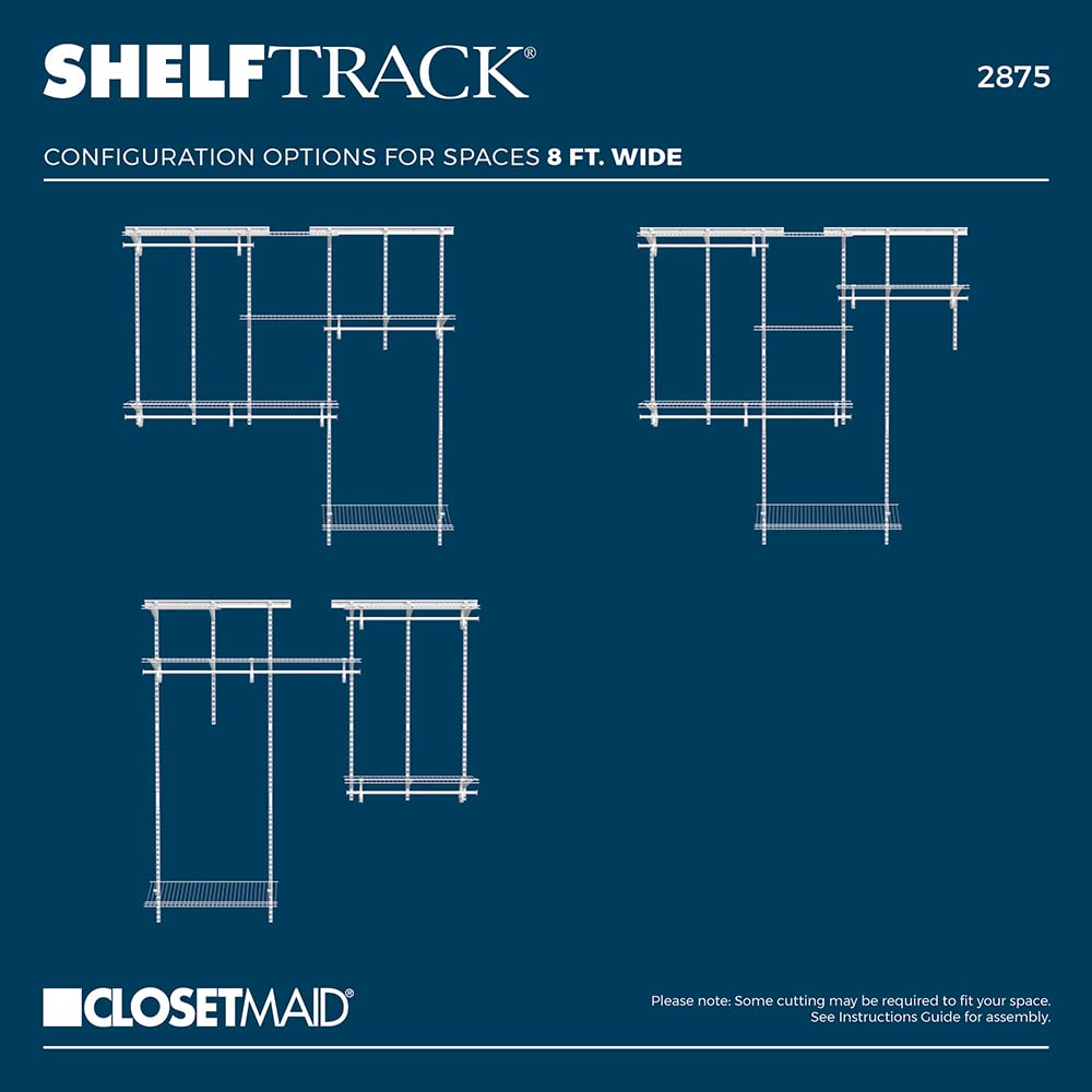 ClosetMaid ShelfTrack Wire Closet Organizer System, Adjustable from 5 to 8 Ft., With Shelves, Clothes Rods, Shoe Shelf, Hardware, Durable Steel, White