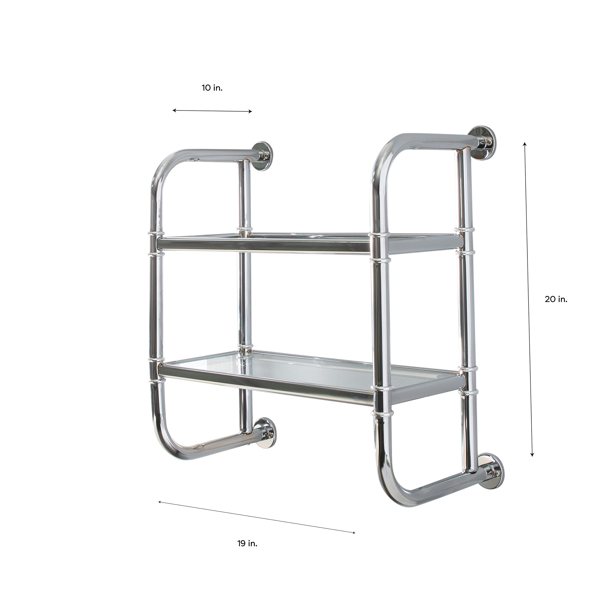 Organize It All 2 Tier Chrome Pipe Mounted Tempered Glass Bathroom Storage Shelf
