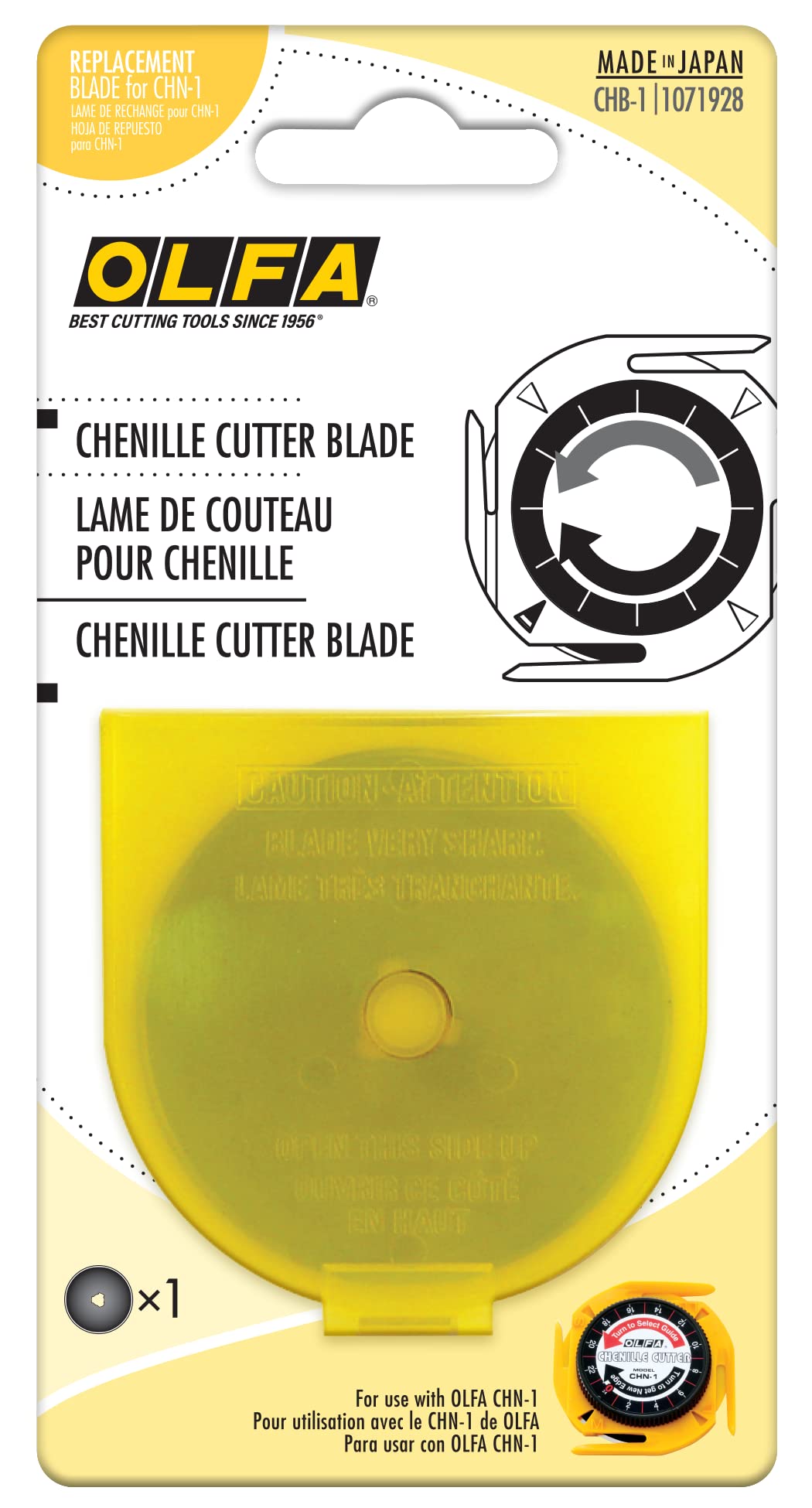 OLFA Chenille Cutter Replacement Blade, 1 Blade (CHB-1) - Tungsten Steel Circular Rotary Cutter Blade for Chenille Fabric, Crafts, Sewing, Quilting, Replacement Blade: Fits OLFA CHN-1 Chenille Cutter